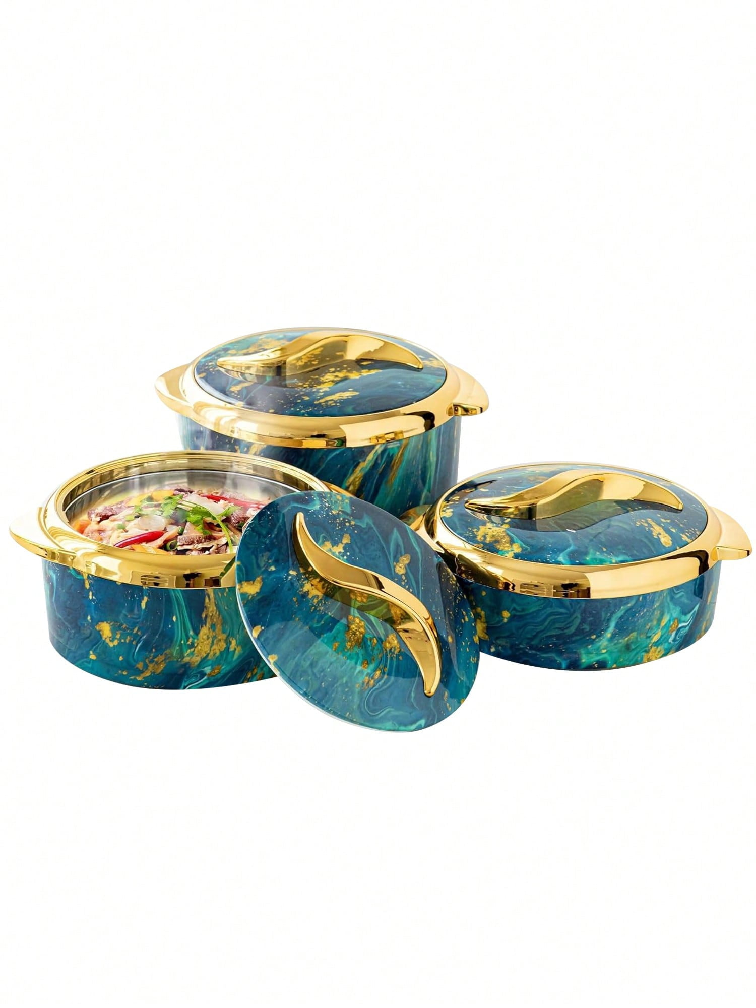 3Pcs Golden Touch Food Warmer, Thermal Casserole Dish Set With Lids ...