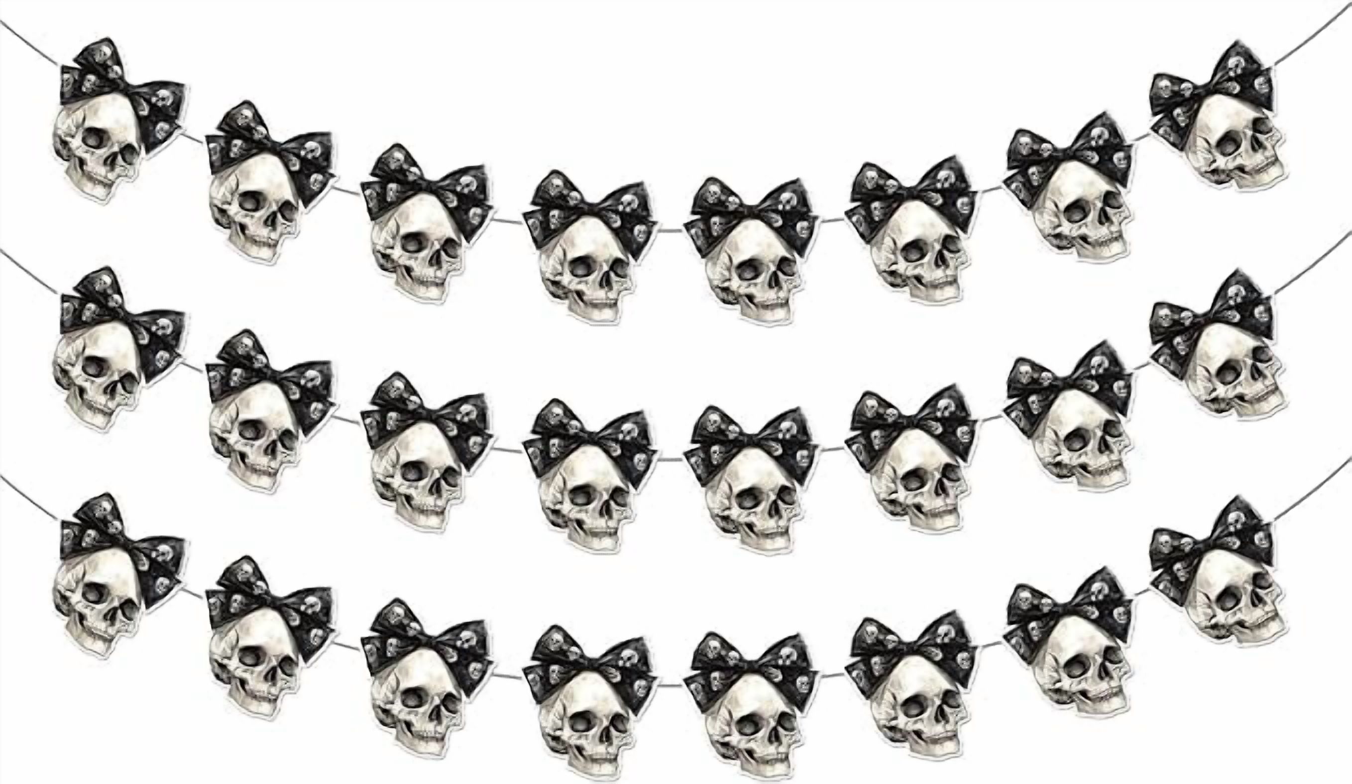 3Pcs Gothic Skull Banner Garland Halloween Black Bow with Skull Banner ...