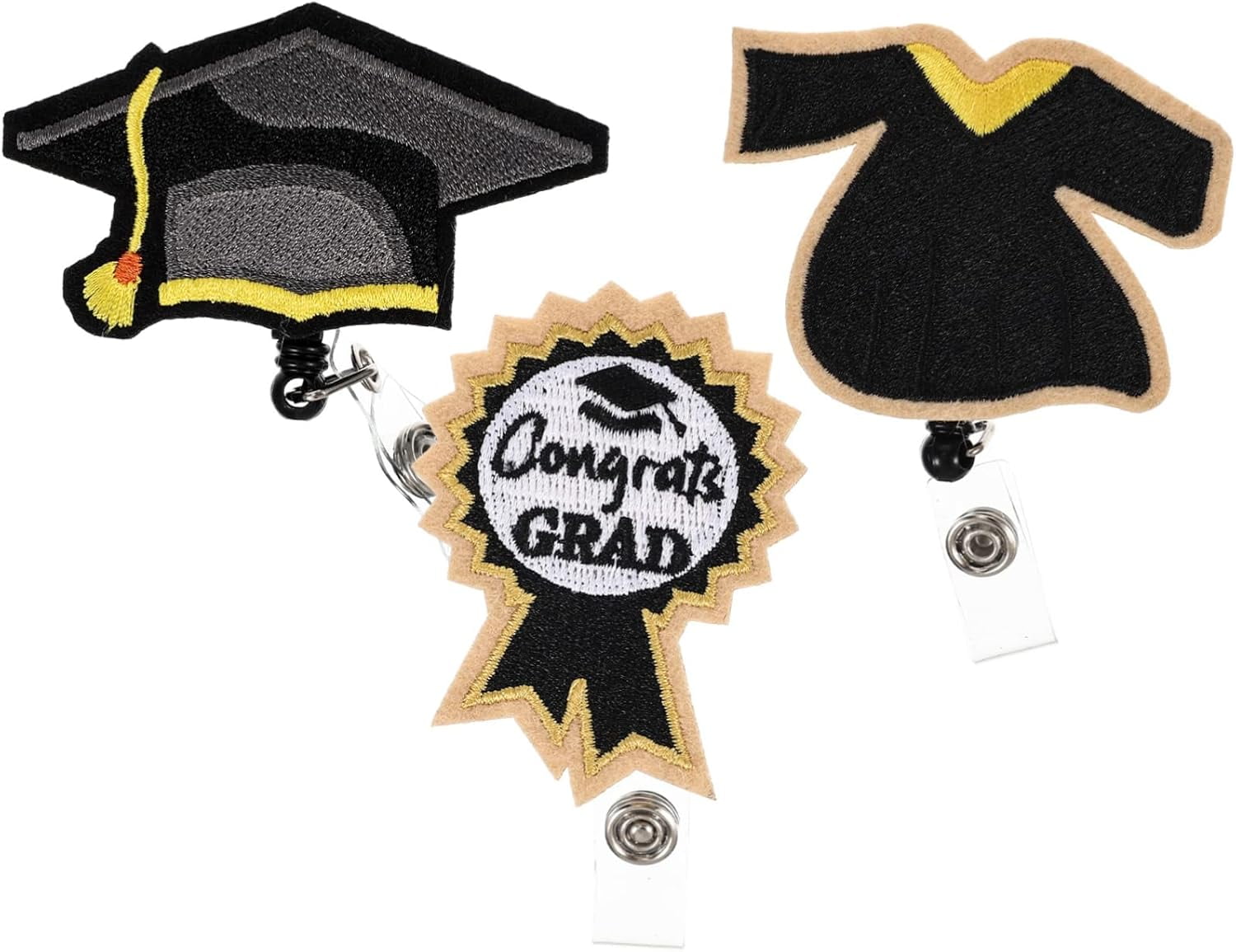 3Pcs Graduation Cap Gown Badge Reels Reusable Id Card Holders with ...
