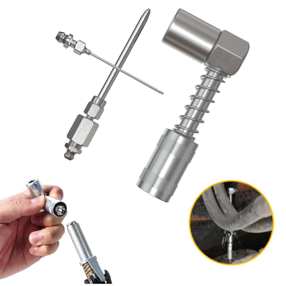 3Pcs Grease Gun Accessory Kit, 90 Degree Coupler, Needle Nozzle, Grease ...