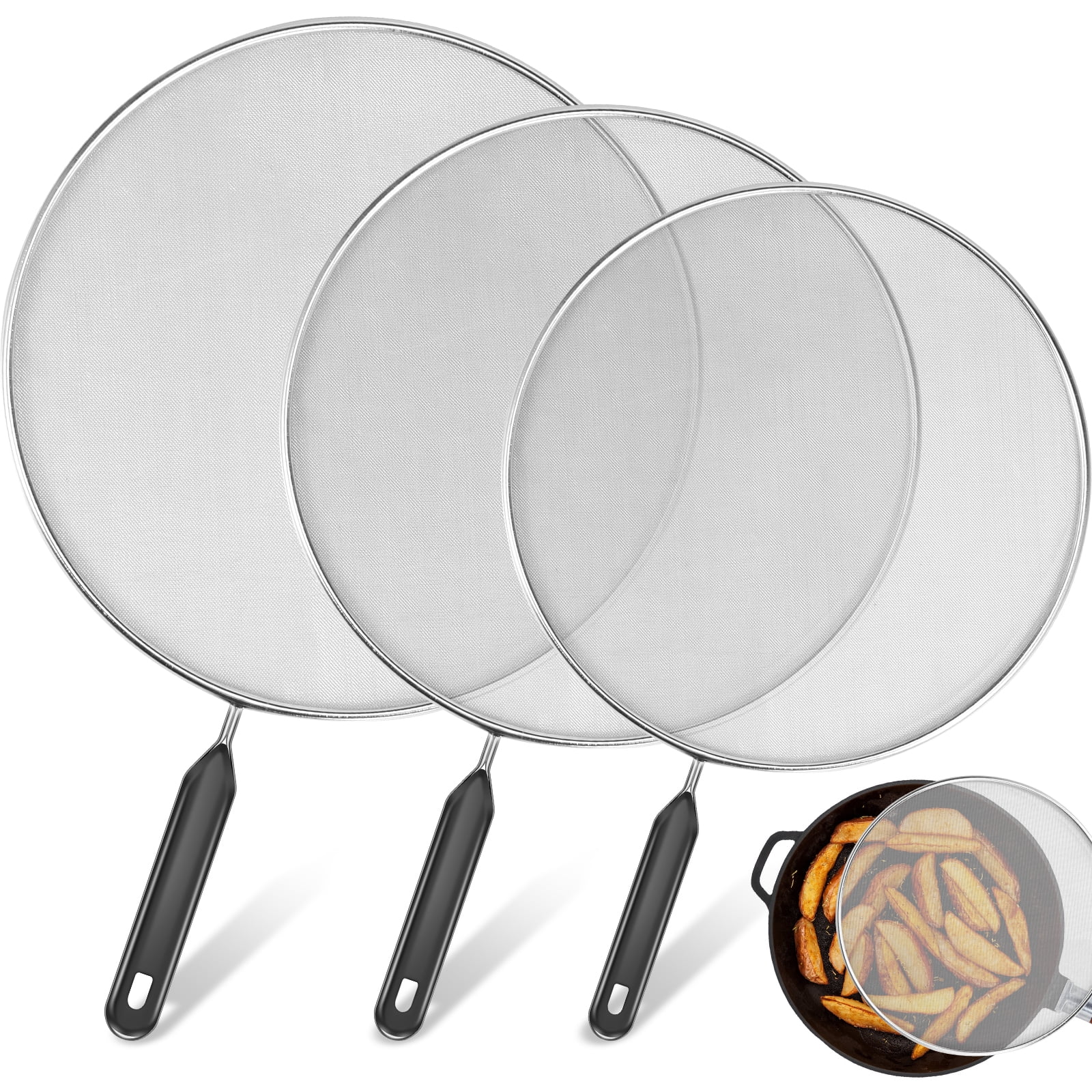 3Pcs Grease Splatter Screen for Frying Pan Fine Mesh Oil Splatter Guard ...