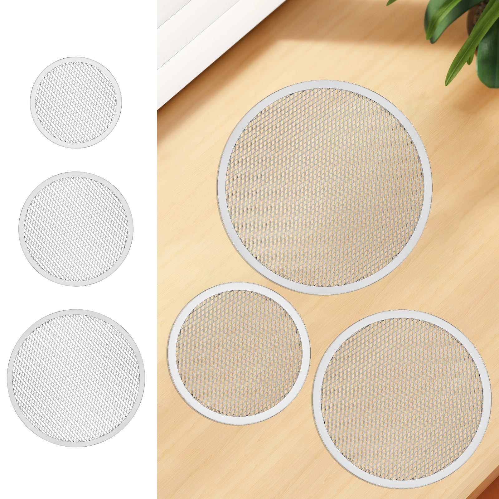 3Pcs Gridded Pizza Tray Aluminium Mesh Pizza Pan Thermal Conductivity ...