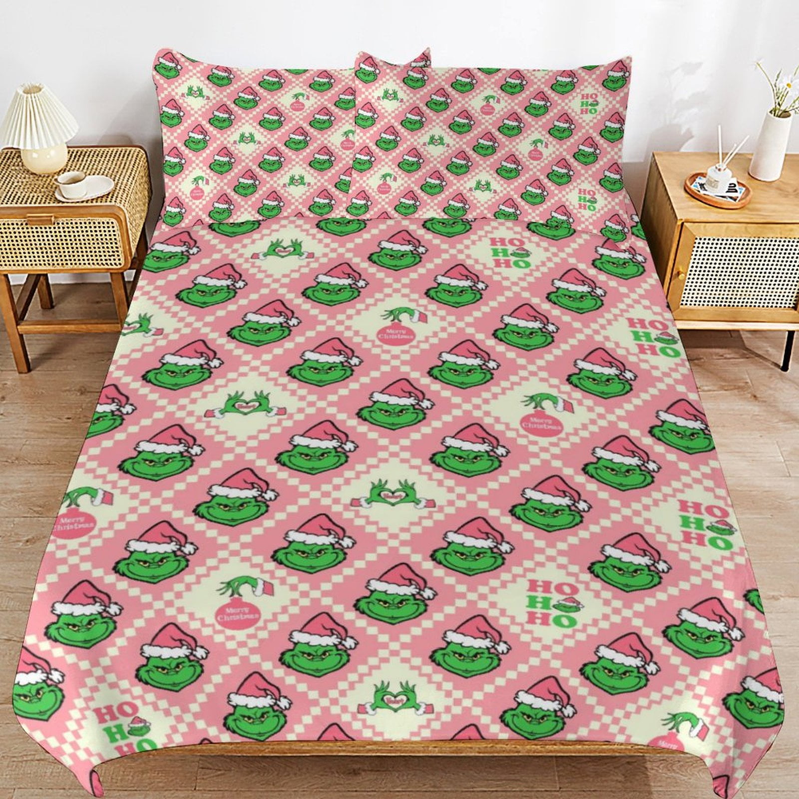 3Pcs Grinch Christmas Comforter Set, Cute Cartoon Bedding Set with 1 ...