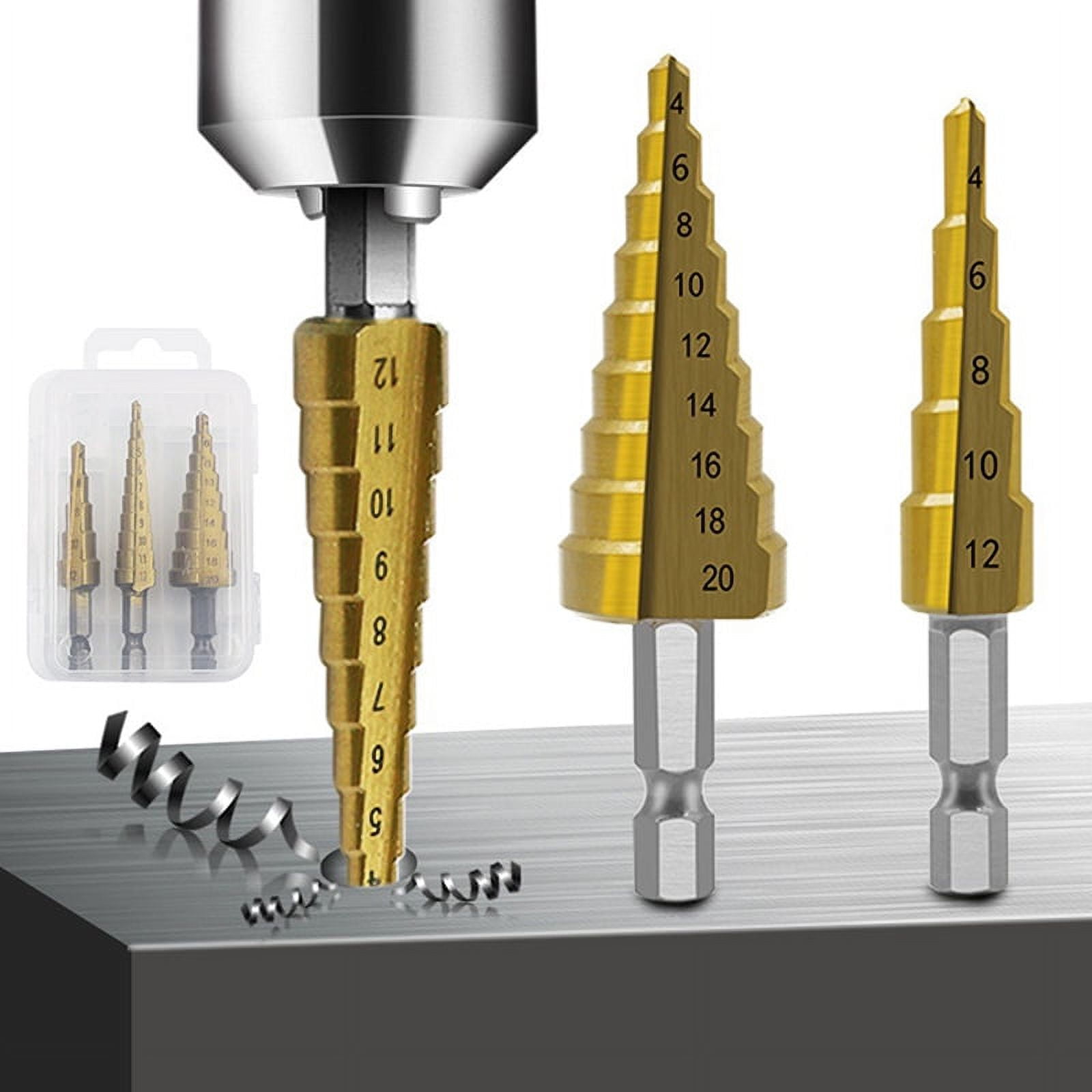 3Pcs HSS Straight Groove Step Drill Bit Titanium Coated Wood Metal Hole ...