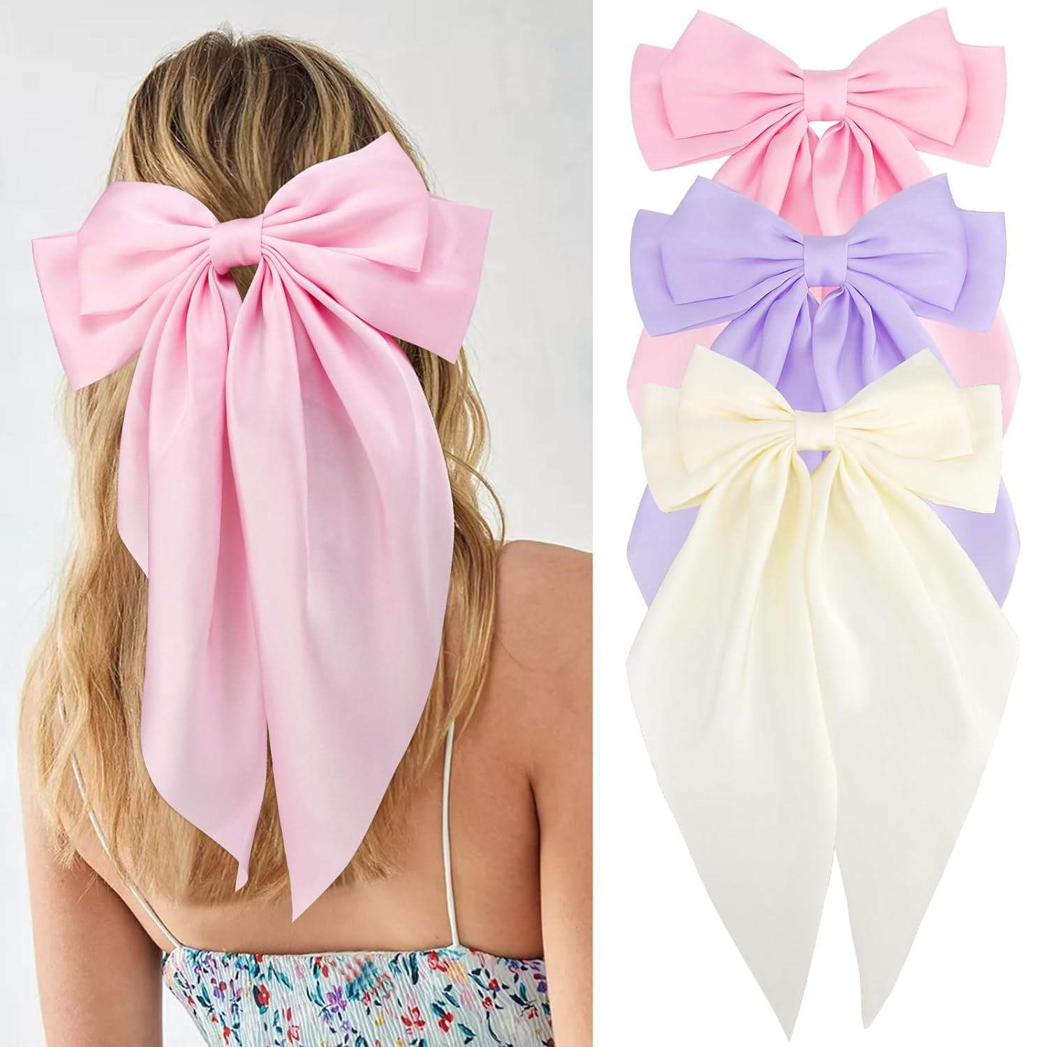3Pcs Hair Bows for Women Natural White Hair Bow Big Hair Bows Clips for ...