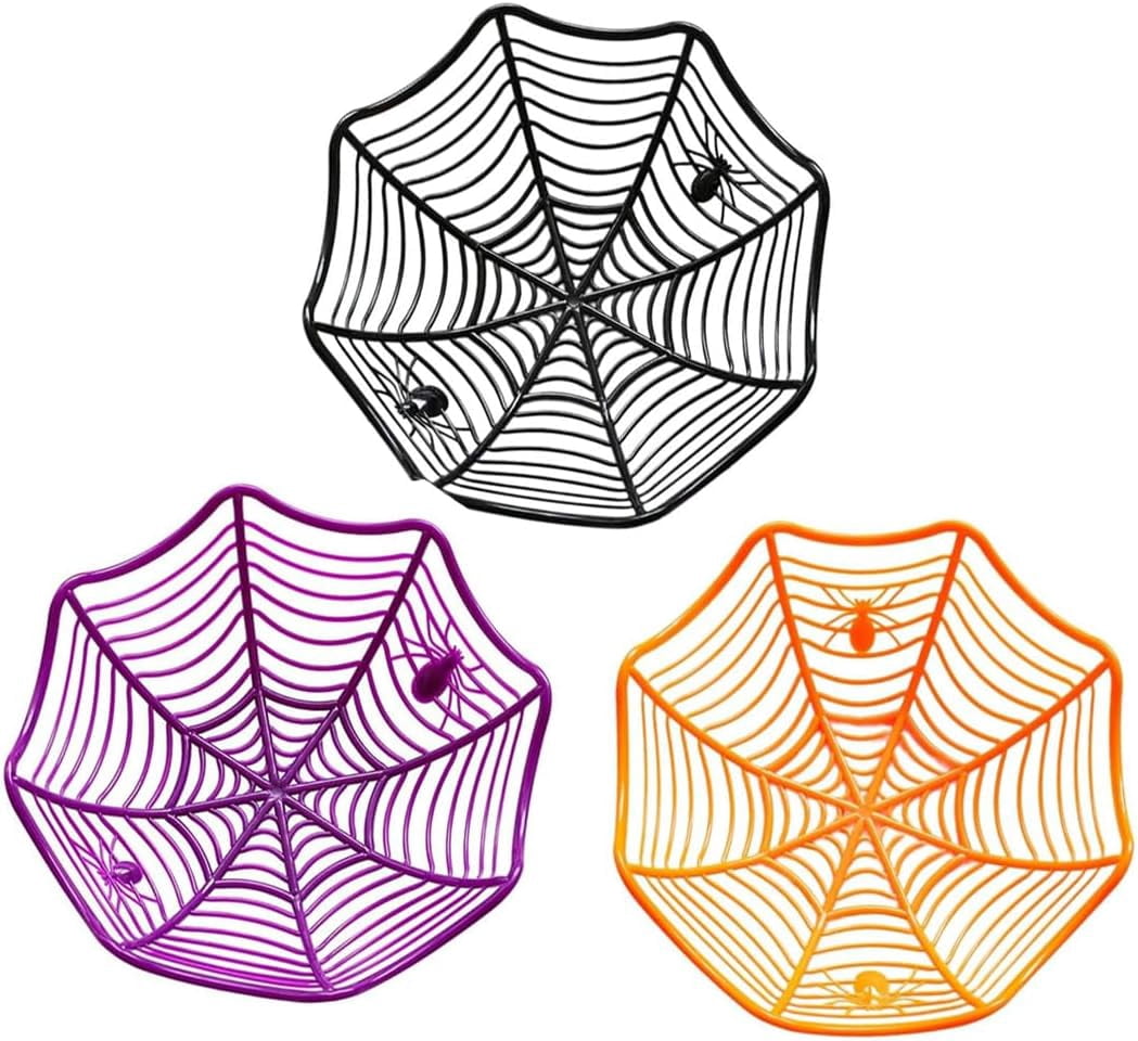 3Pcs Halloween Candy Bowl - Spider Web Plastic Basket Bowl for Haunted ...