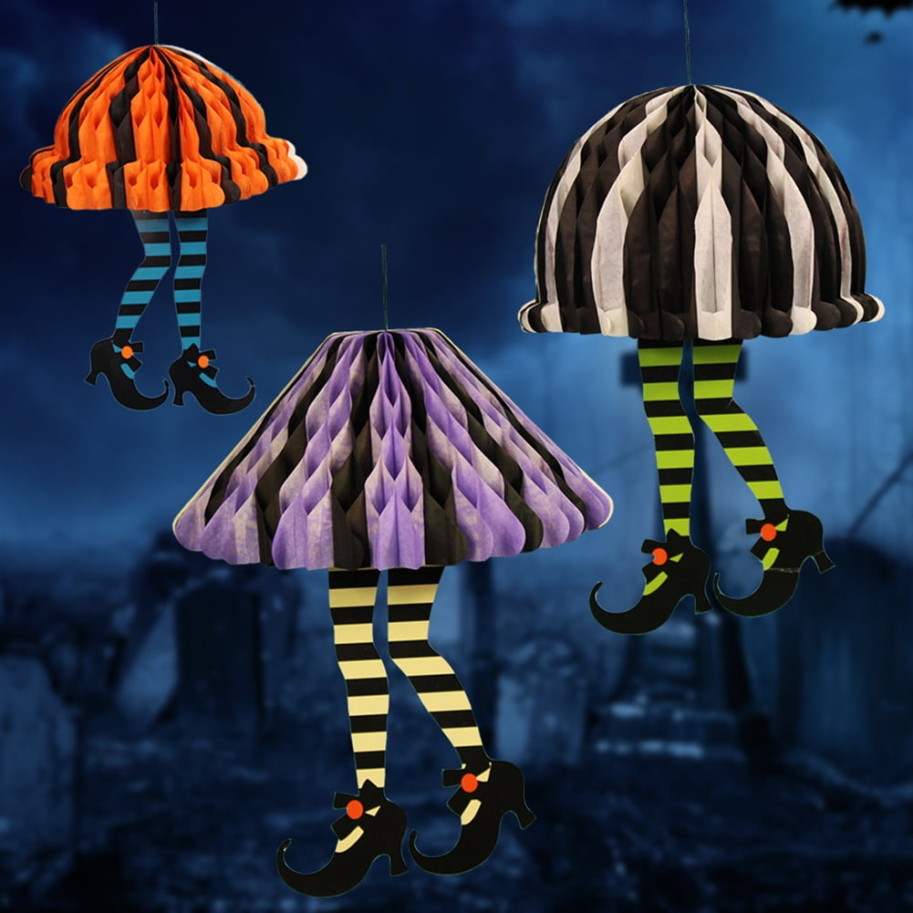 3Pcs Halloween Hanging Ornament Witch Leg Skirt High Heels Honeycomb ...