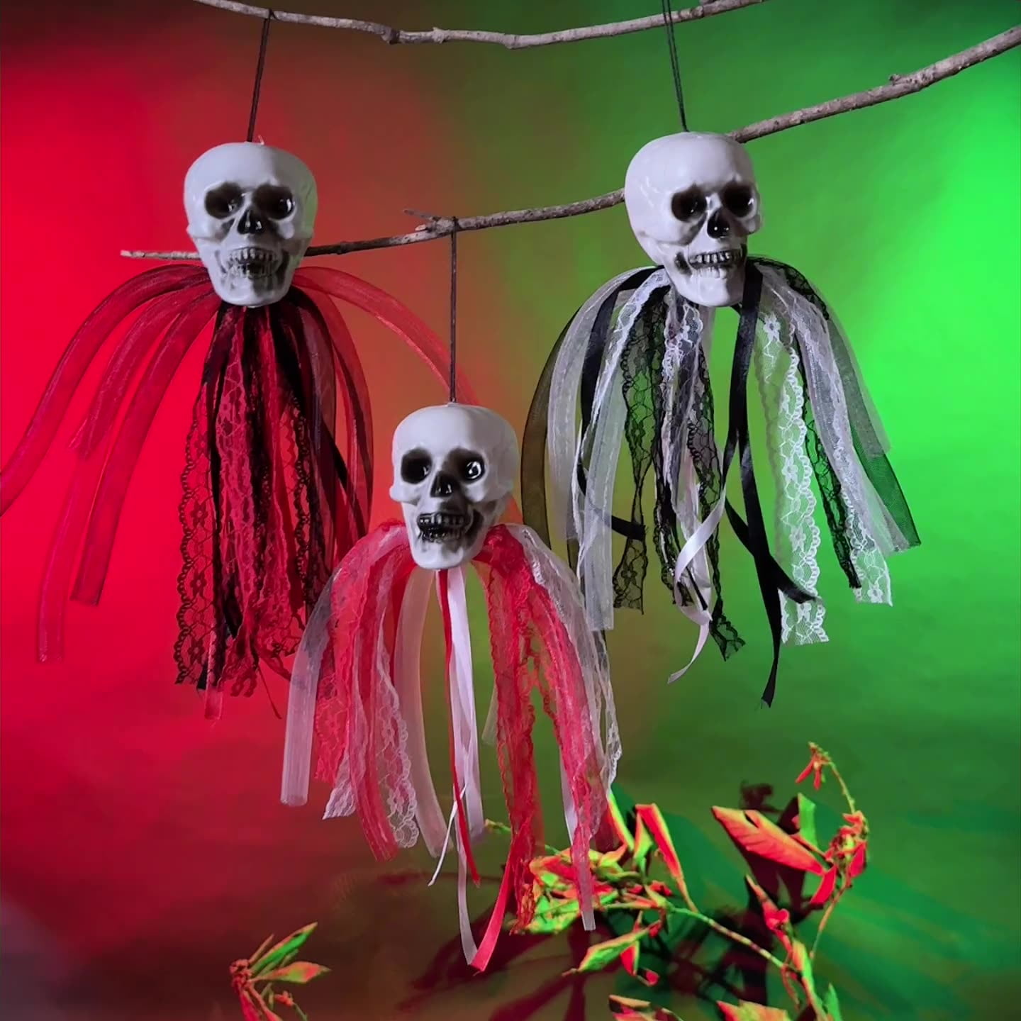 3Pcs Halloween Skull Head Decorations,Desktop Hanging Skeleton with ...