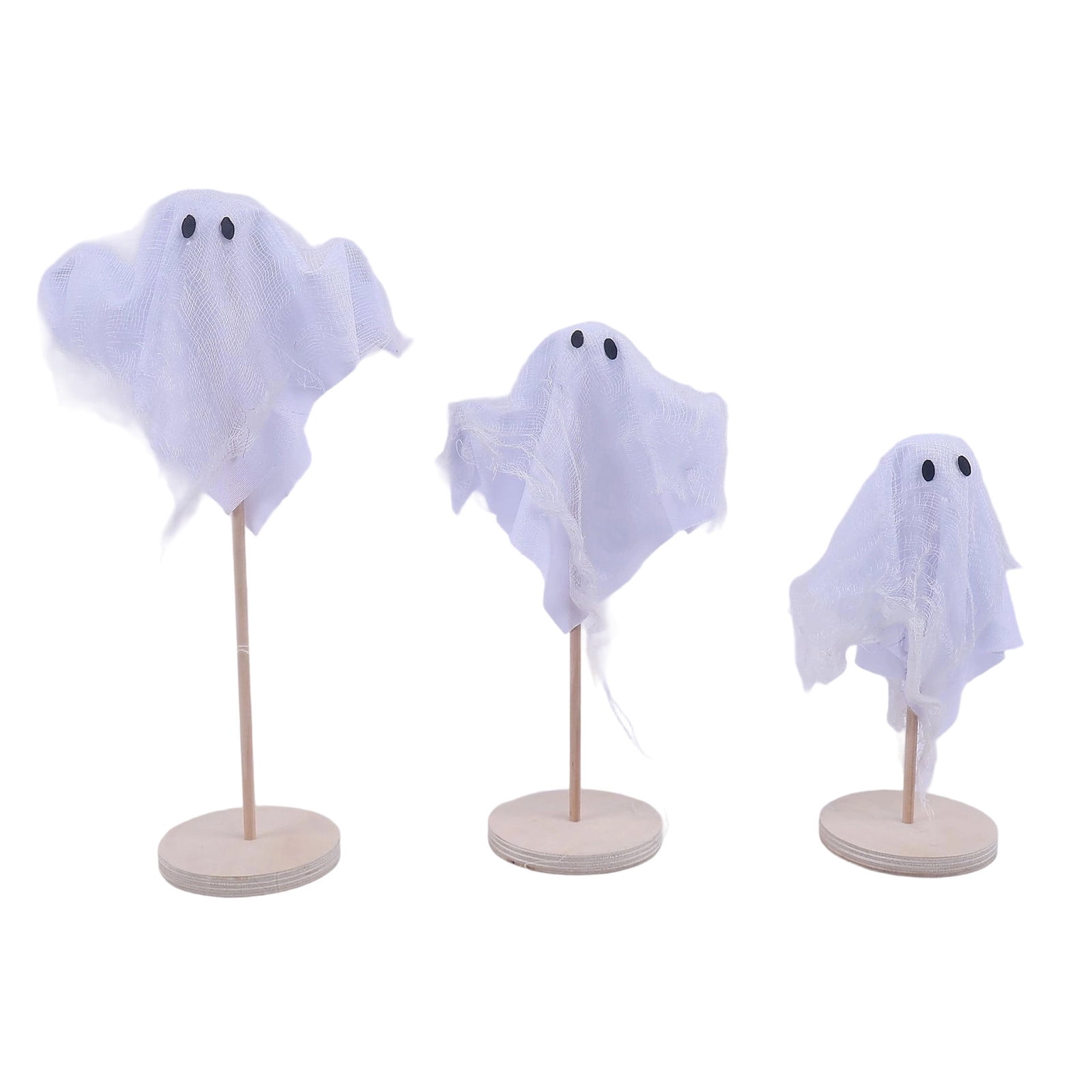 3Pcs Halloween Spooky Ghost Decorations On Wooden Stand, Cute Vintage ...