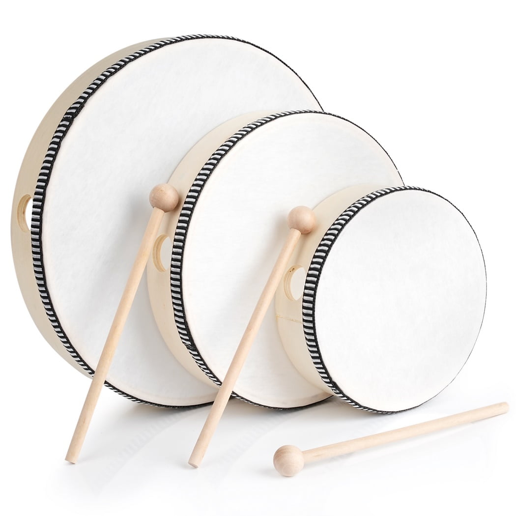 3Pcs Hand Drum Set, Wood Frame Percussion Instruments, 6, 8, 10 Inch ...