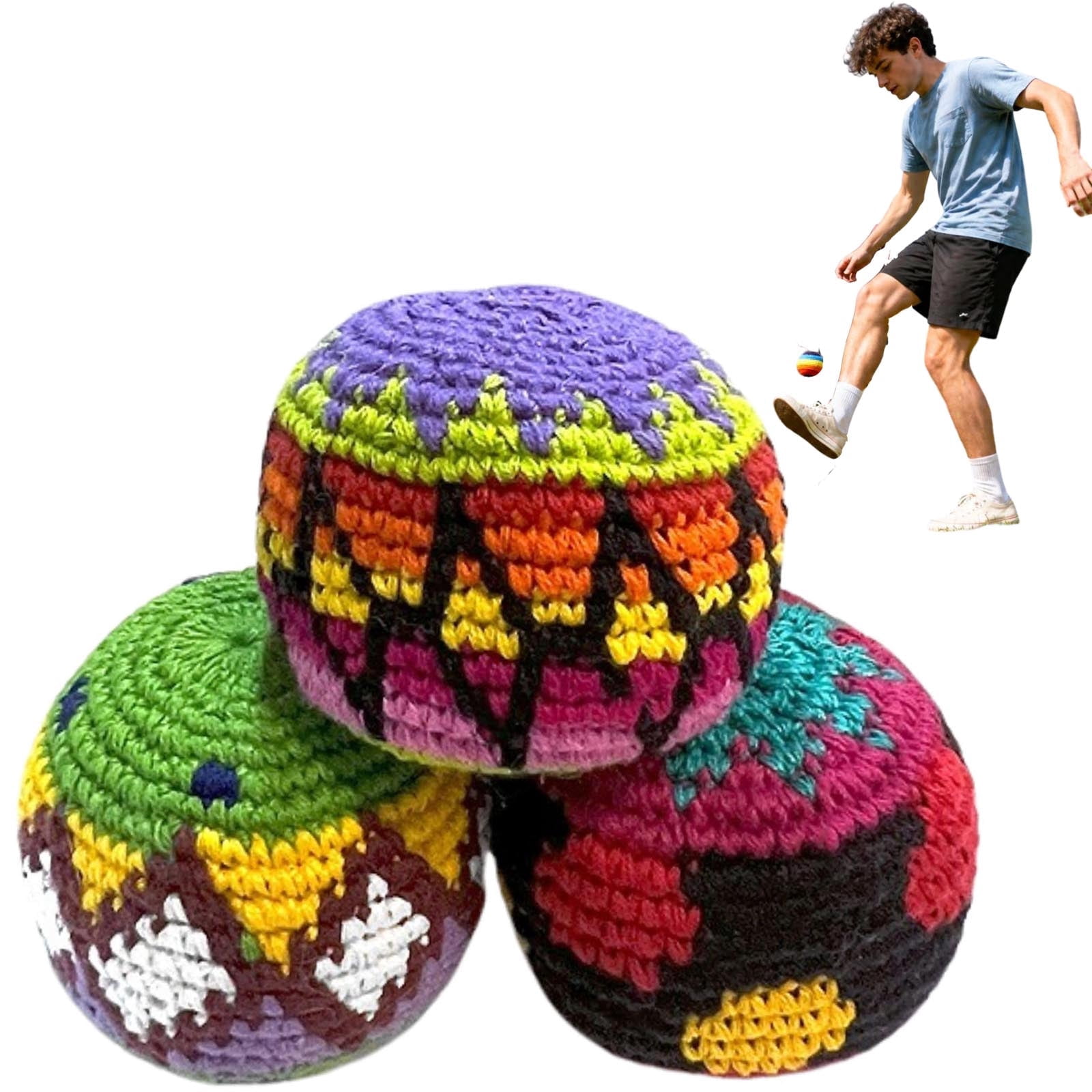 3Pcs Hand-Made Knitted Hacky Bag Footbag Sack for Kick Ball,Assorted ...