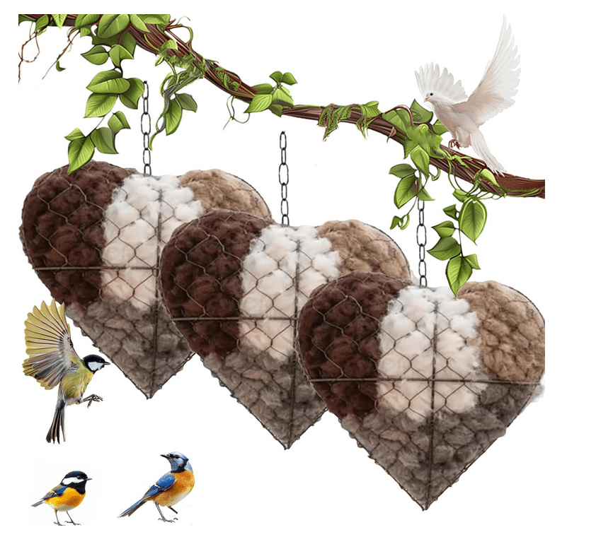 3Pcs Handmade Fiber Bird Nesting Heart, Refillable Birds Haven Heart ...