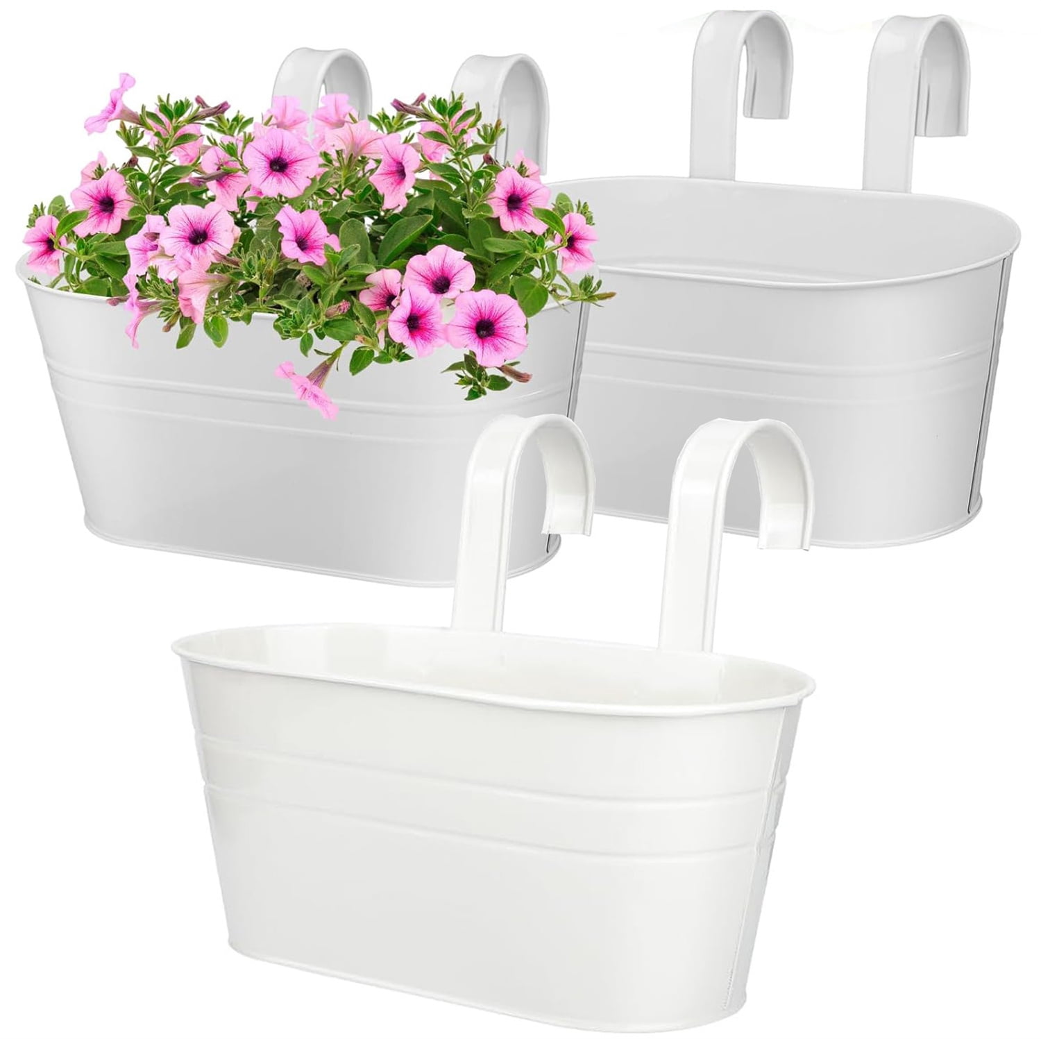 3Pcs Hanging Flower Pots- Bexikou Railing Planter Balcony Planters for ...