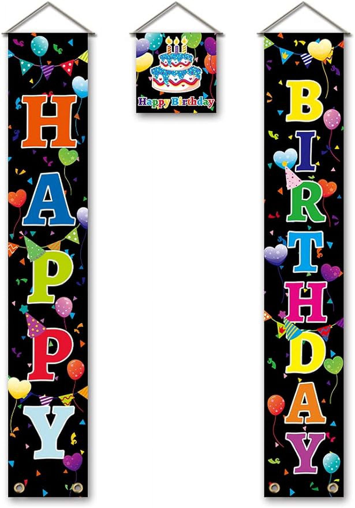 3Pcs Happy Birthday Porch Banners Hanging Birthday Porch Sign Colorful ...
