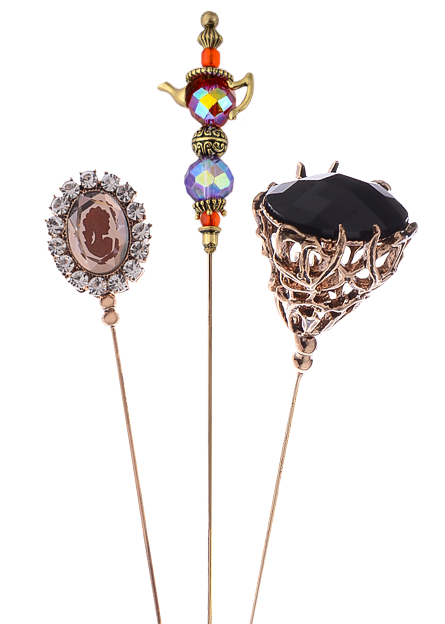 3Pcs Hat Pin Classic Long Needle Lapel Safety Pins Brooches Suit Tie ...