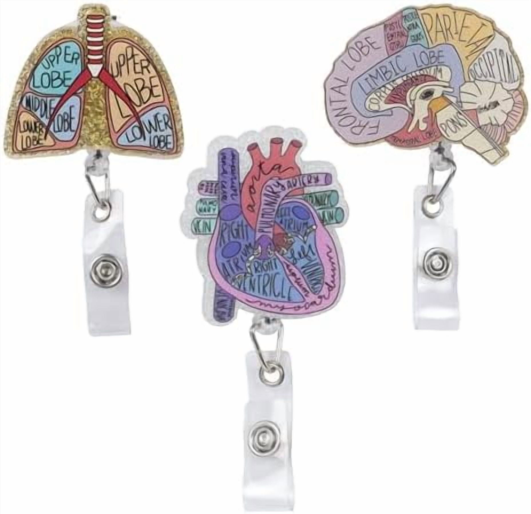 3Pcs Heart-Shaped Retractable Badge Reel with Clip - Funny Cardiac ...
