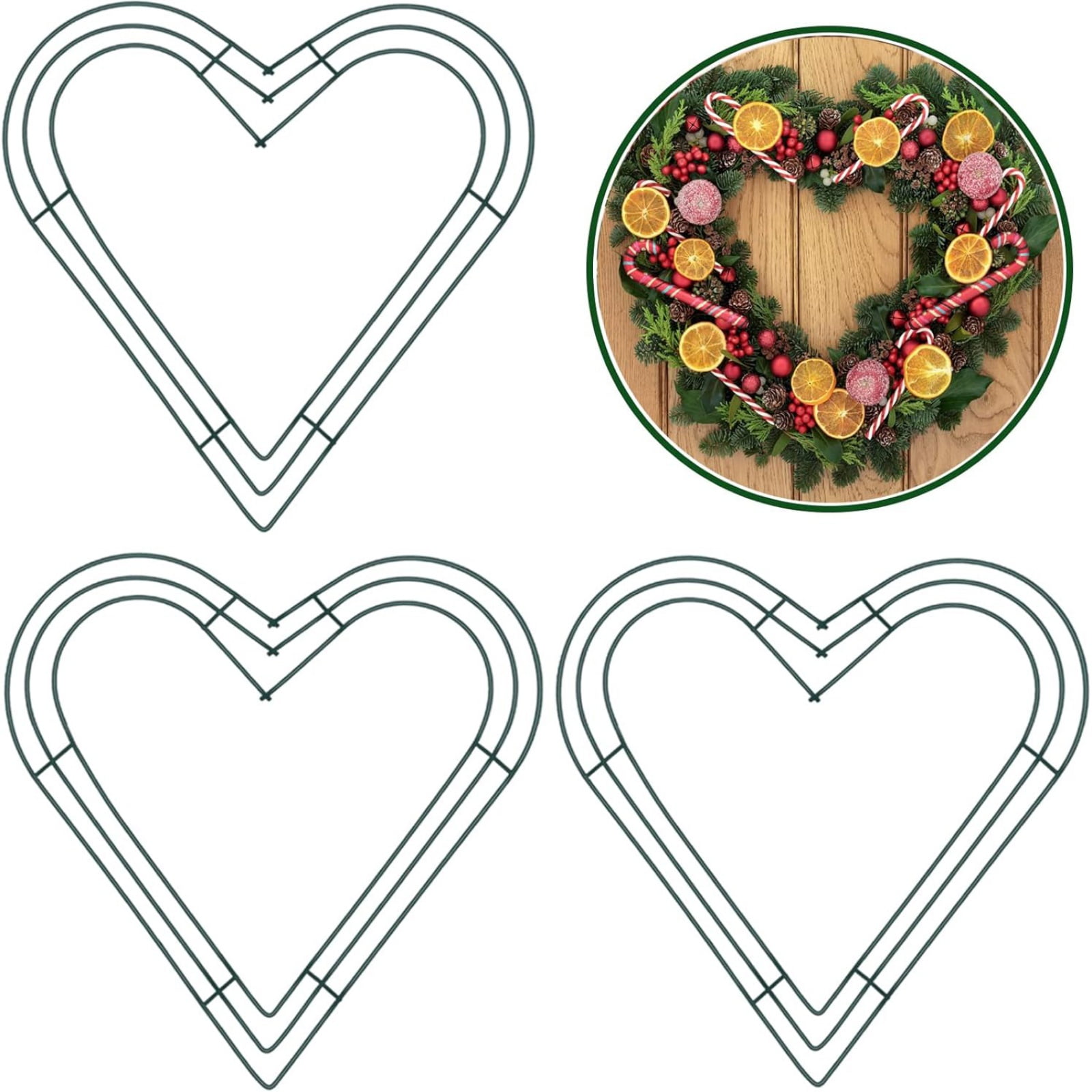 3Pcs Heart Shaped Wire Wreath Frame (12 Inch) – Metal Wreath Frame for ...