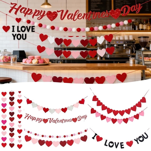 3Pcs Heart Valentine’s Day Garland Banner Valentines Day Heart ...