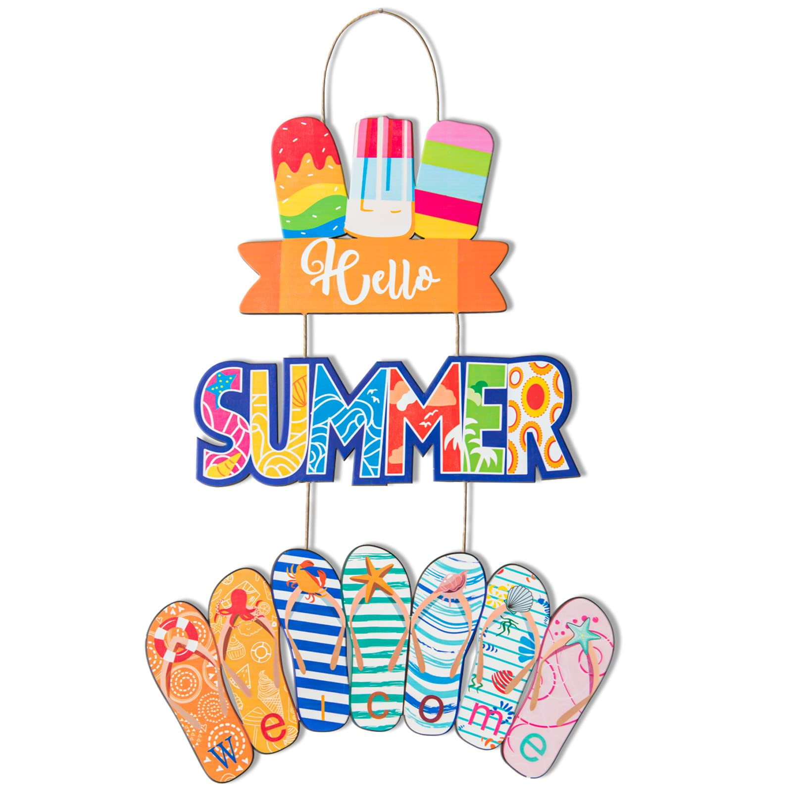 3Pcs Hello Summer Hanging Door Sign Decor Beach Welcome Sign Plaque ...