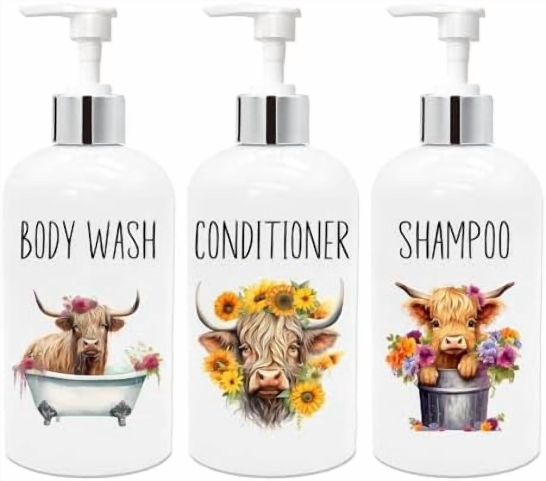 3Pcs Highland Cow Shampoo and Conditioner Dispenser, Refillable Plastic ...
