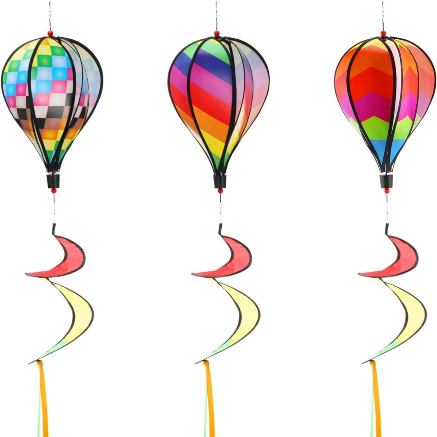 3Pcs Hot Air Balloon Wind Spinners, Boriyuan Rainbow Pinwheels Swirl ...
