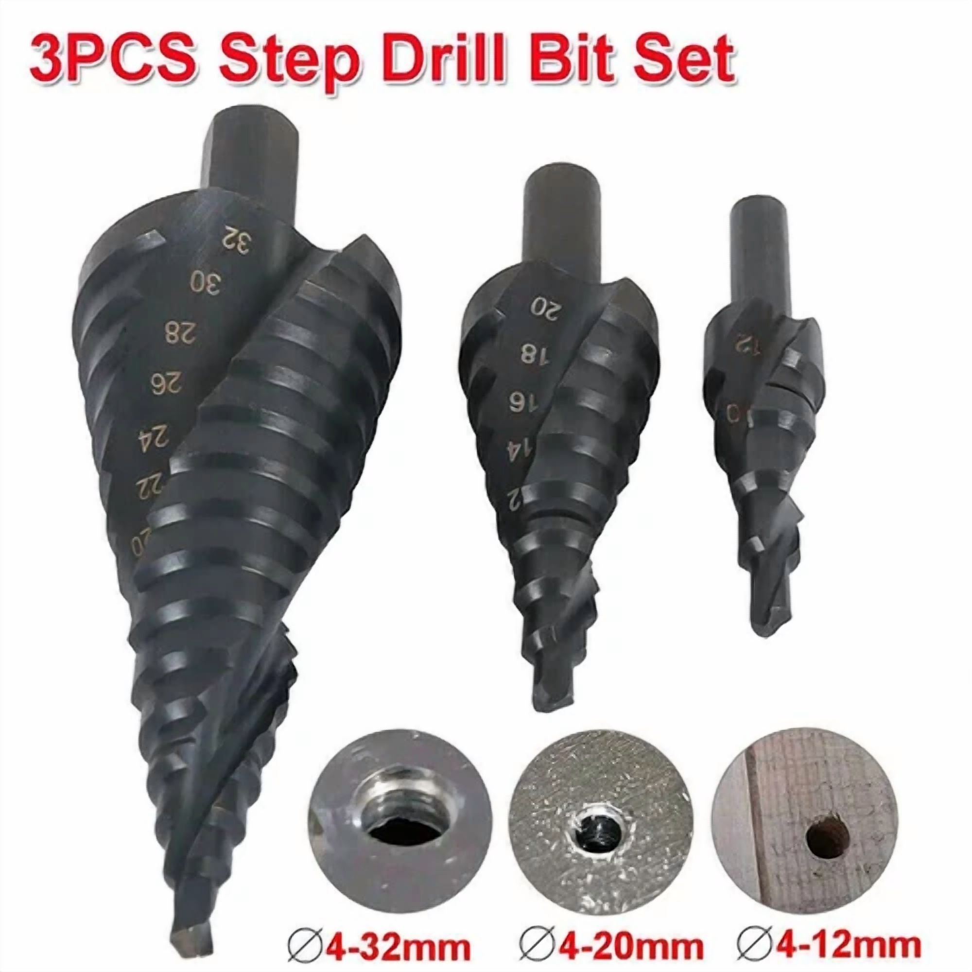 3Pcs Hss Step Drill Bit Set Large Cone Titanium Bit Set 6/8/10Mm Shank ...
