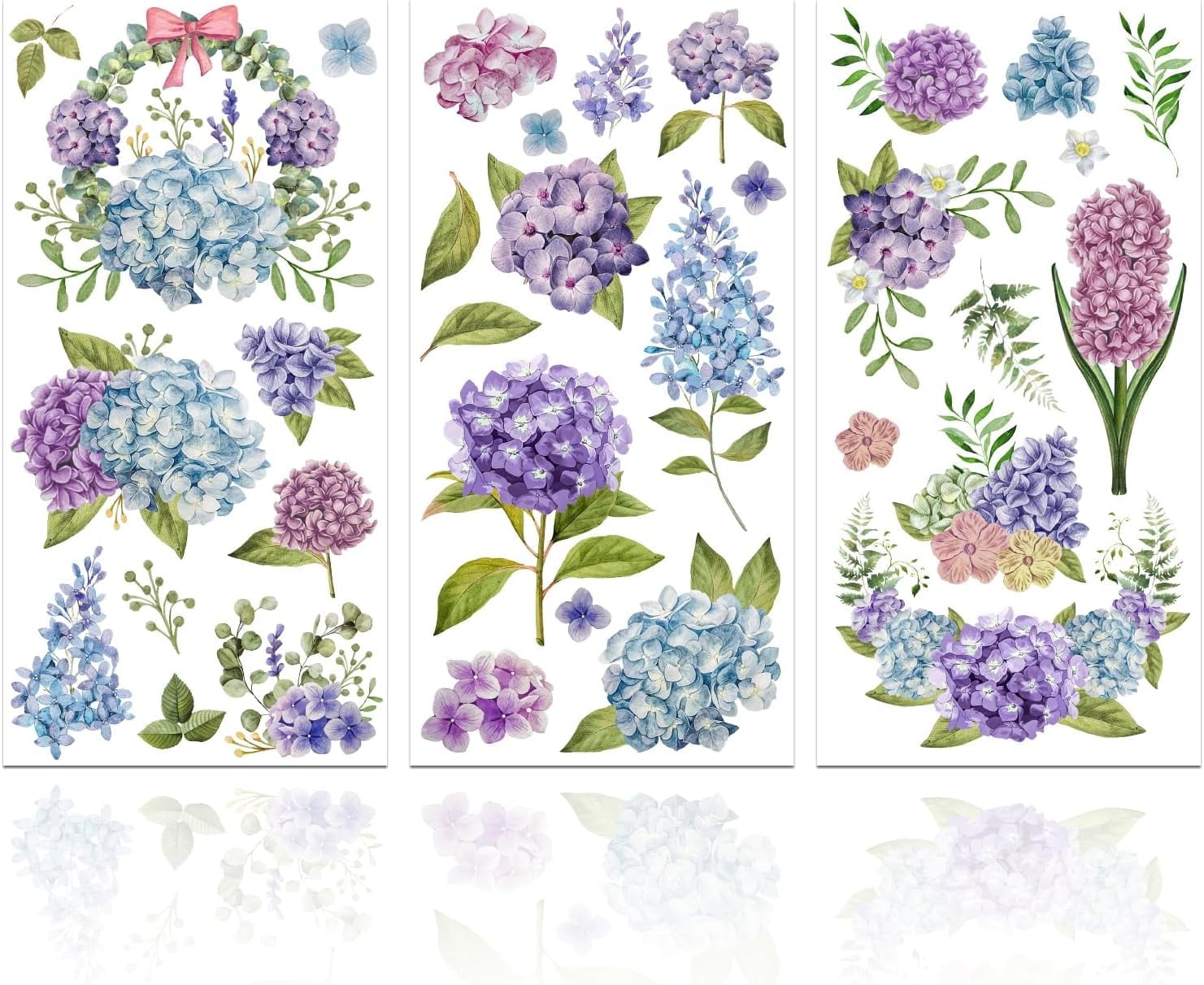 3Pcs Hydrangeas Flower Theme Decor Transfers 6x12inch Floral Art ...