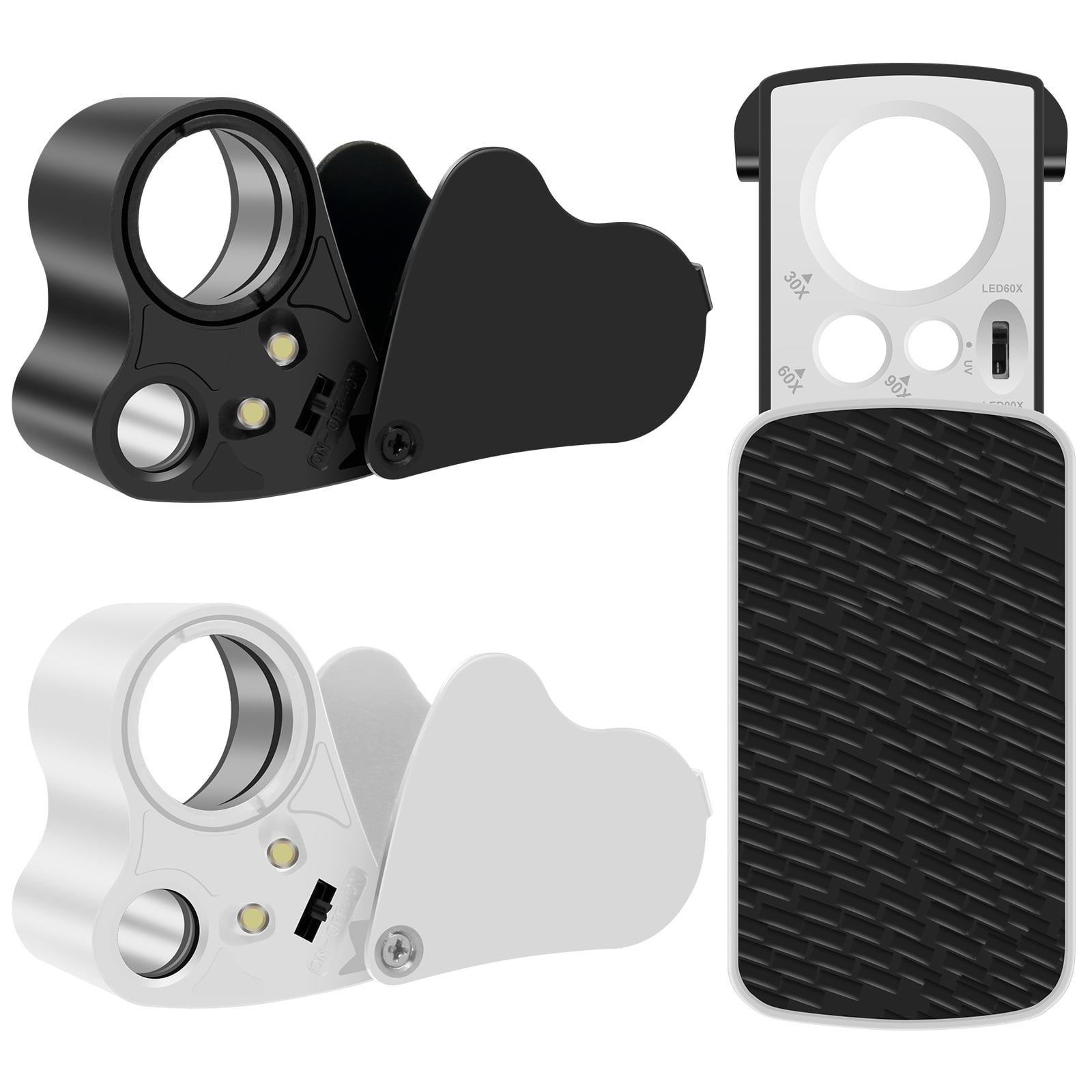 3Pcs Illuminated Jewelry Loop Magnifier,Jewelry Loupe Pocket 30X 60X ...