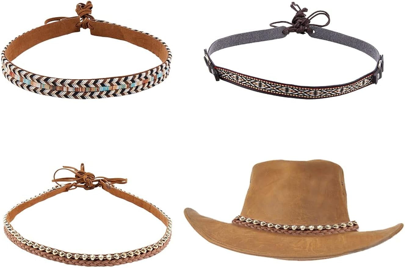 3Pcs Imitation Leather Southwestern Cowboy Hat Band Ethnic Western Hat ...