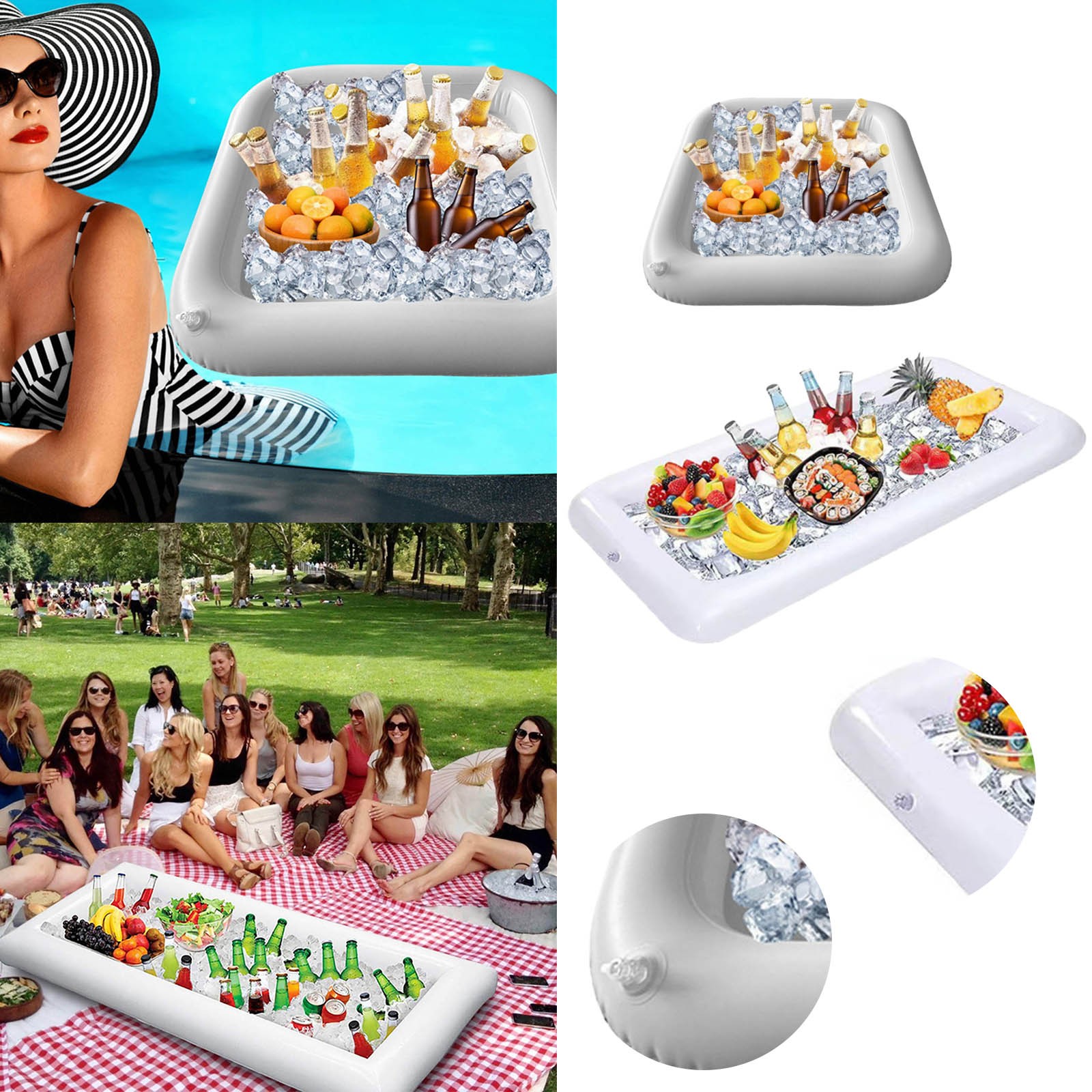 3Pcs Inflatable Serving Bar Pool Water Surface Food Holder Salad Ice ...