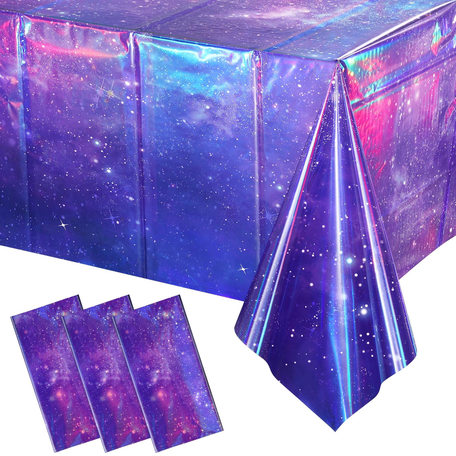 3Pcs Iridescent Galaxy Tablecloths Disposable Plastic Rectangle Table ...