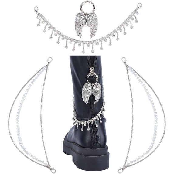 3Pcs Iron Alloy Rhinestones Strap Chains and Alloy Shoes Charms with ...