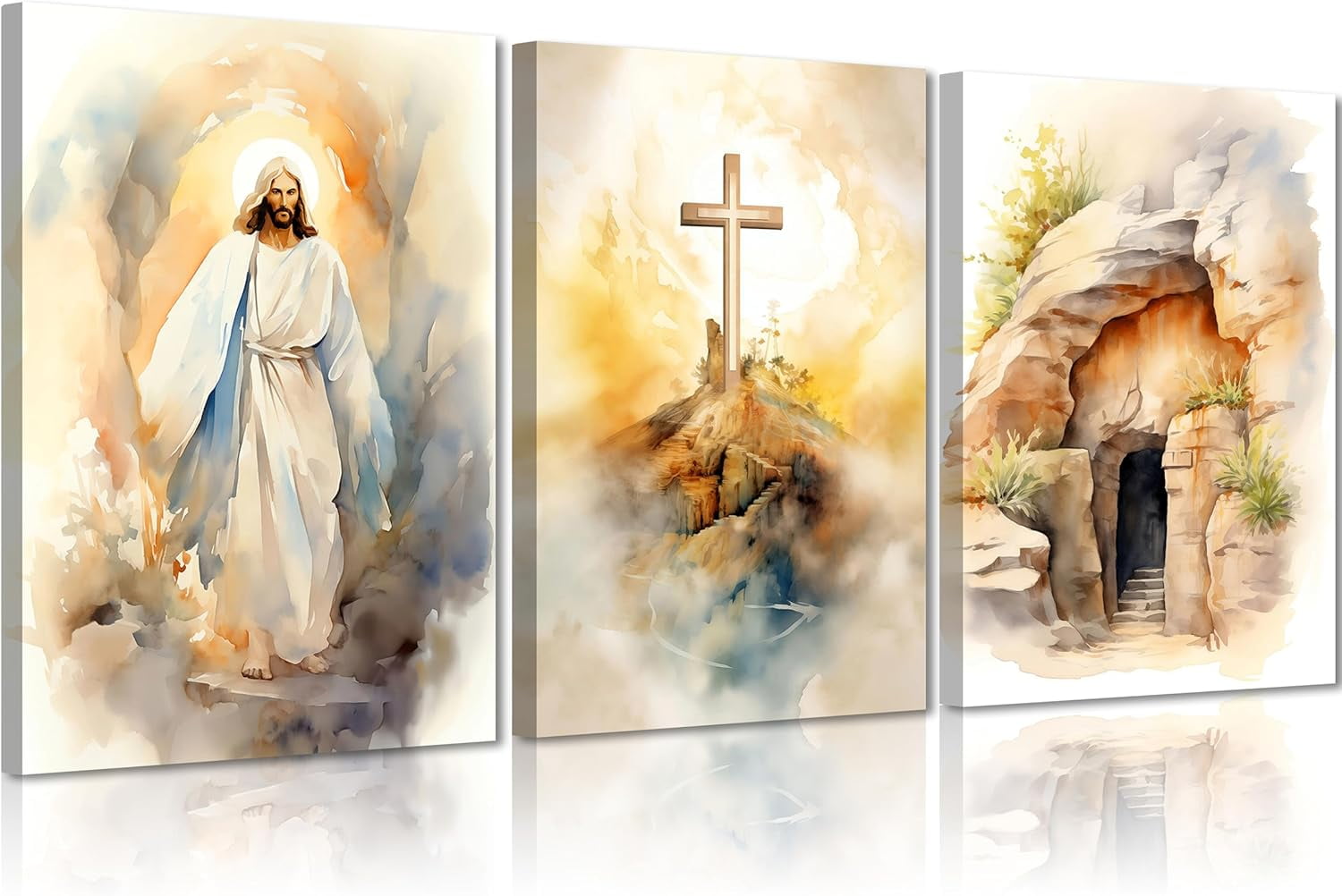 3Pcs Jesus Canvas Wall Art Bible Stories Wall Decor God Resurrection ...