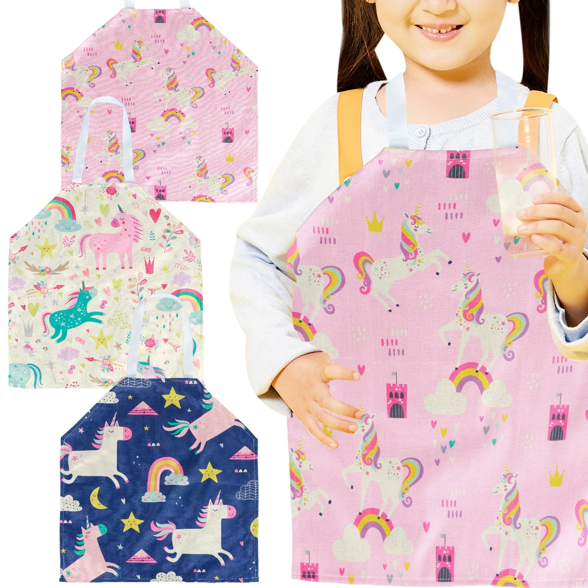 3Pcs Kids Aprons Kids Cooking Set Soft Breathable Linen Kids Cooking ...