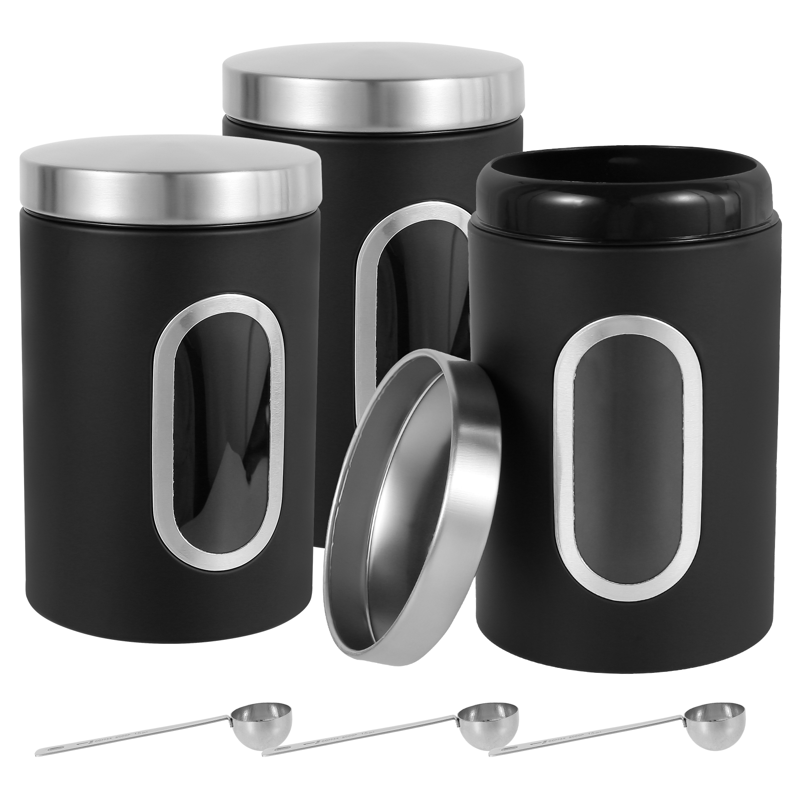3Pcs Kitchen Canisters Coffee Tea Sugar Container Set with 3 Spoons ...