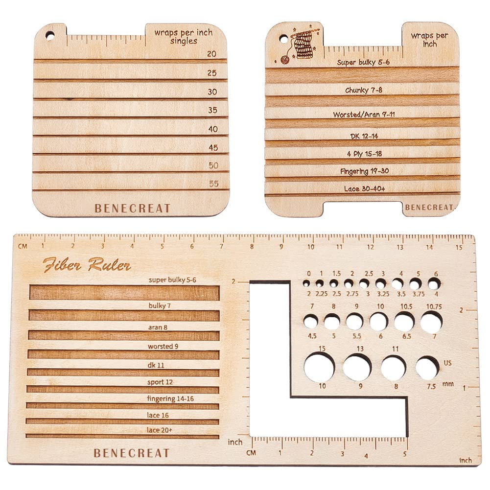 3Pcs Knitting Needle Gauge Multifunctional Wood Spinning Control Card ...