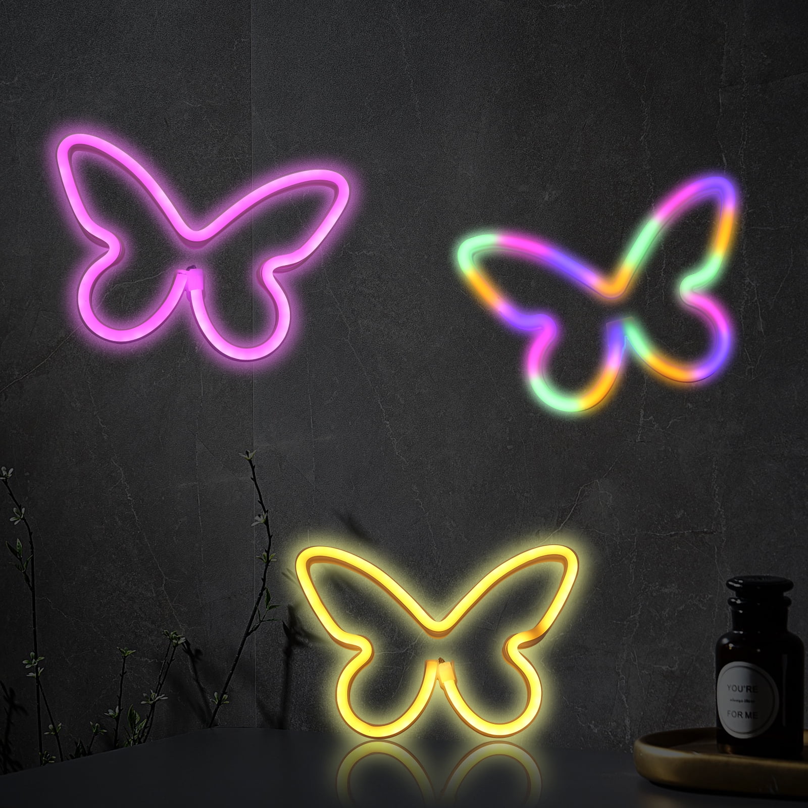 3Pcs LED Butterfly Neon Sign Light Creative Butterfly Hanging Night ...
