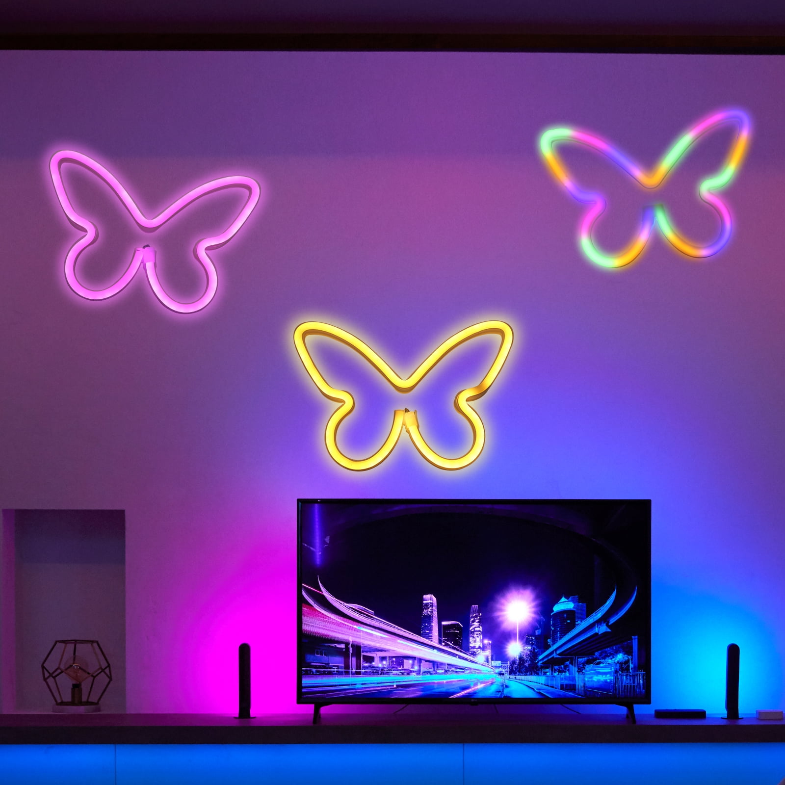 3Pcs LED Butterfly Neon Sign Light Creative Butterfly Hanging Night ...