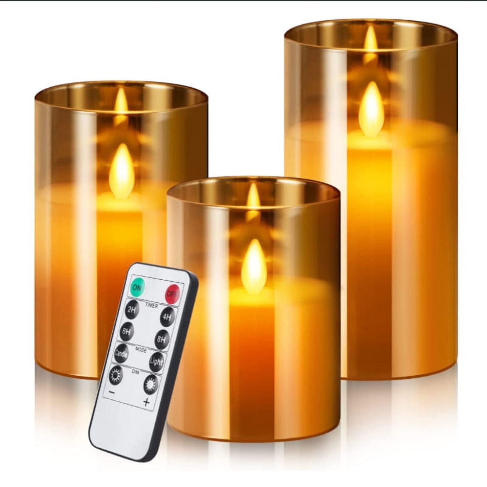 3Pcs LED Flameless Candle with Remote Control Cycling Timer , Battery ...