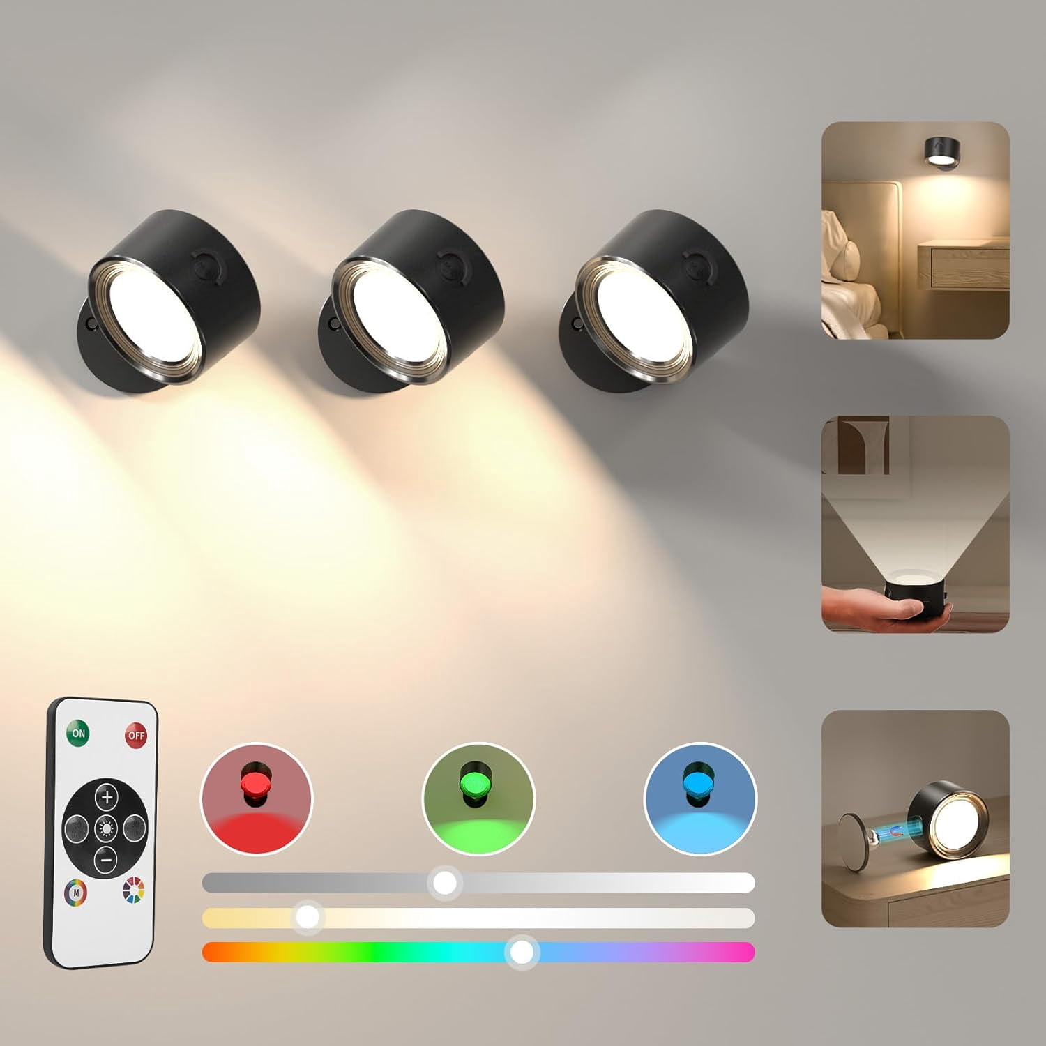 3Pcs LED Wall Mounted Lights, RGB Ambience Wall Sconces Lamp with ...