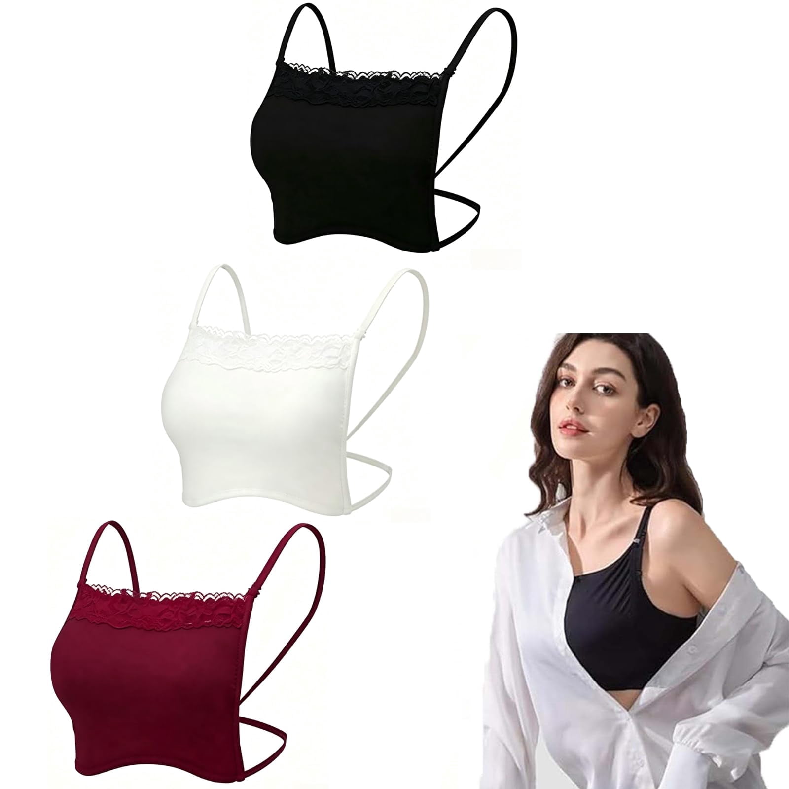 3Pcs Lace Wearable Mock Camisole Bra for Women Insert Overlay Modesty ...