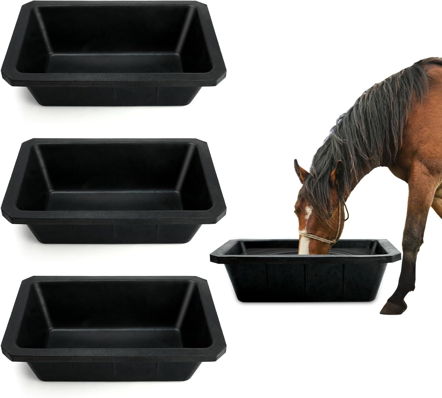 3Pcs Large Rubber Feeder Pan, 10 Quart/2.5 Gallon Horse Feed Bucket ...