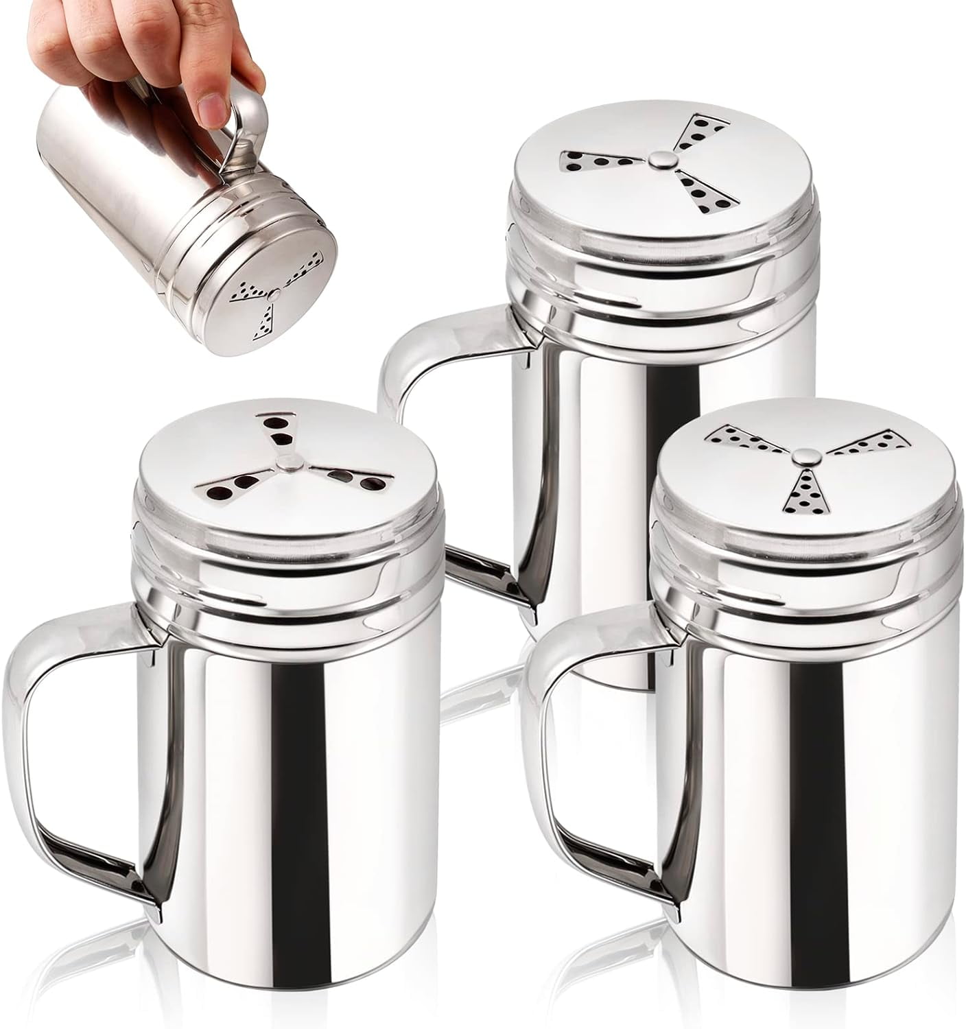 3Pcs Large Salt and Pepper Shakers with Handle, Kitchen Stainless Steel ...