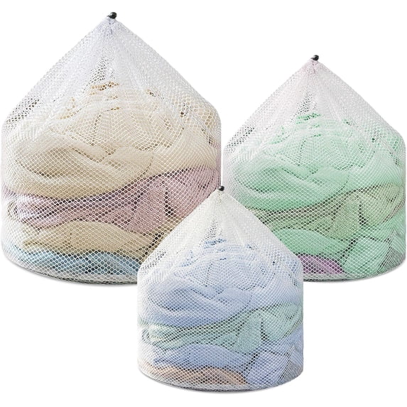 3Pcs Laundry Mesh Wash Bags, Drawstring Net Laundry Bag for Washing ...