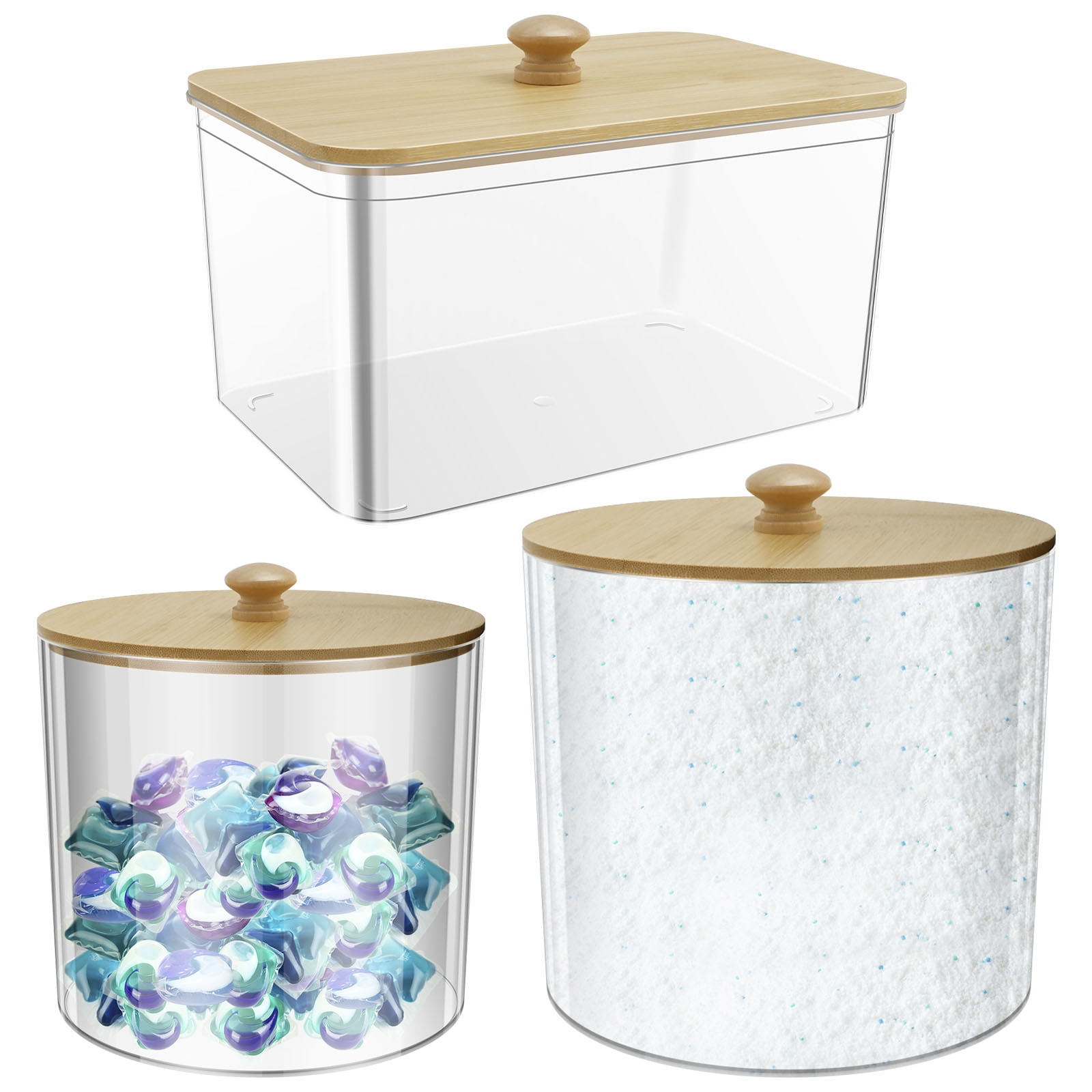 3Pcs Laundry Pods Container with Lids Reusable Dryer Sheet Holder Space ...