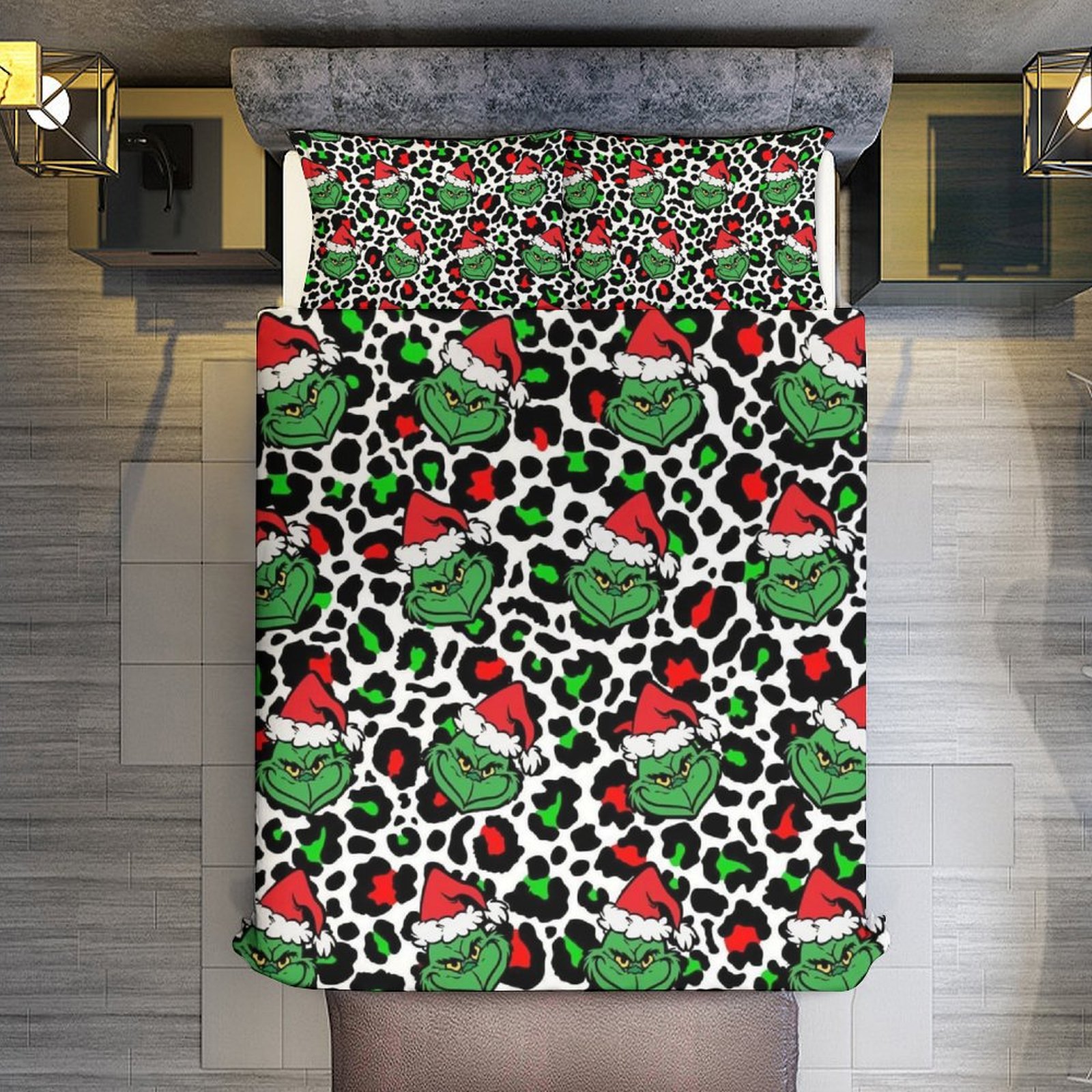 3Pcs Leopard Print Grinch Duvet Cover with 2 Pillowcases for Teens ...