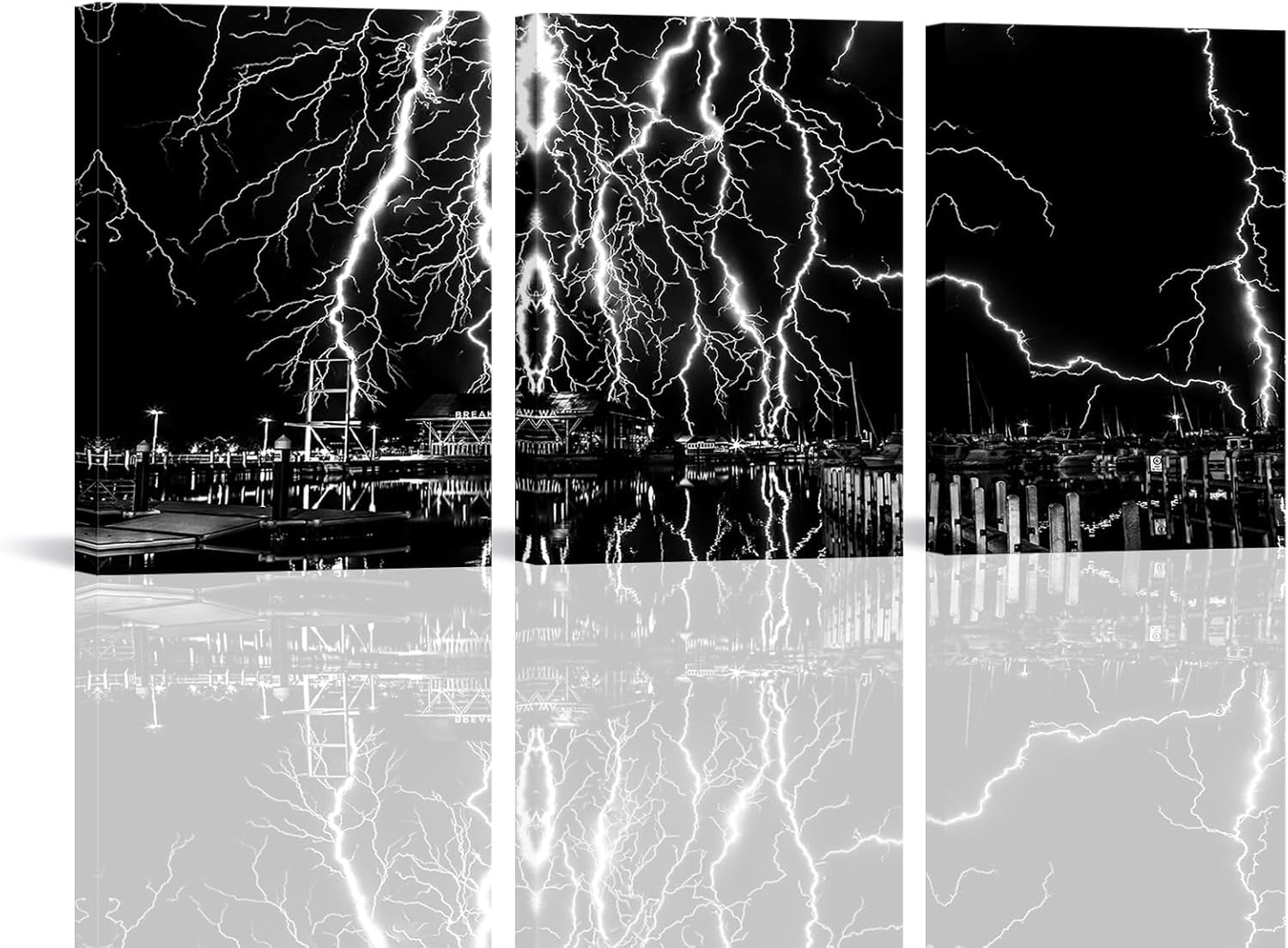 3Pcs Lightning Strikes Canvas Wall Art, Black and White Nature ...