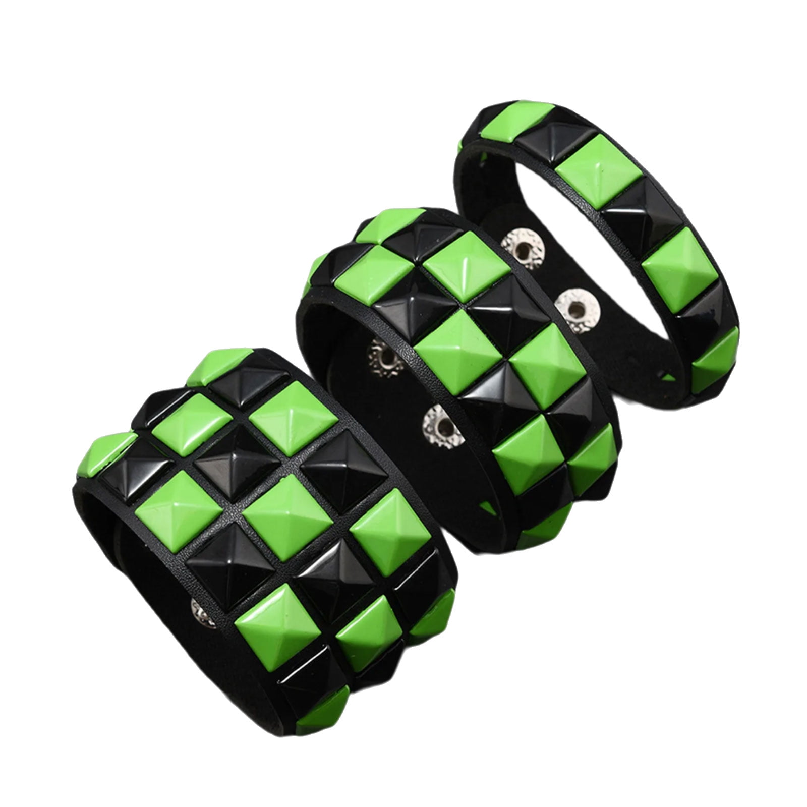 3Pcs Lightweight Punk Leather Bracelets Dark Square Studs Design ...