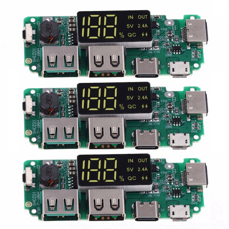 3Pcs Lithium Battery Charger Board LED Dual USB 5V 2.4A Type-C Mobile ...