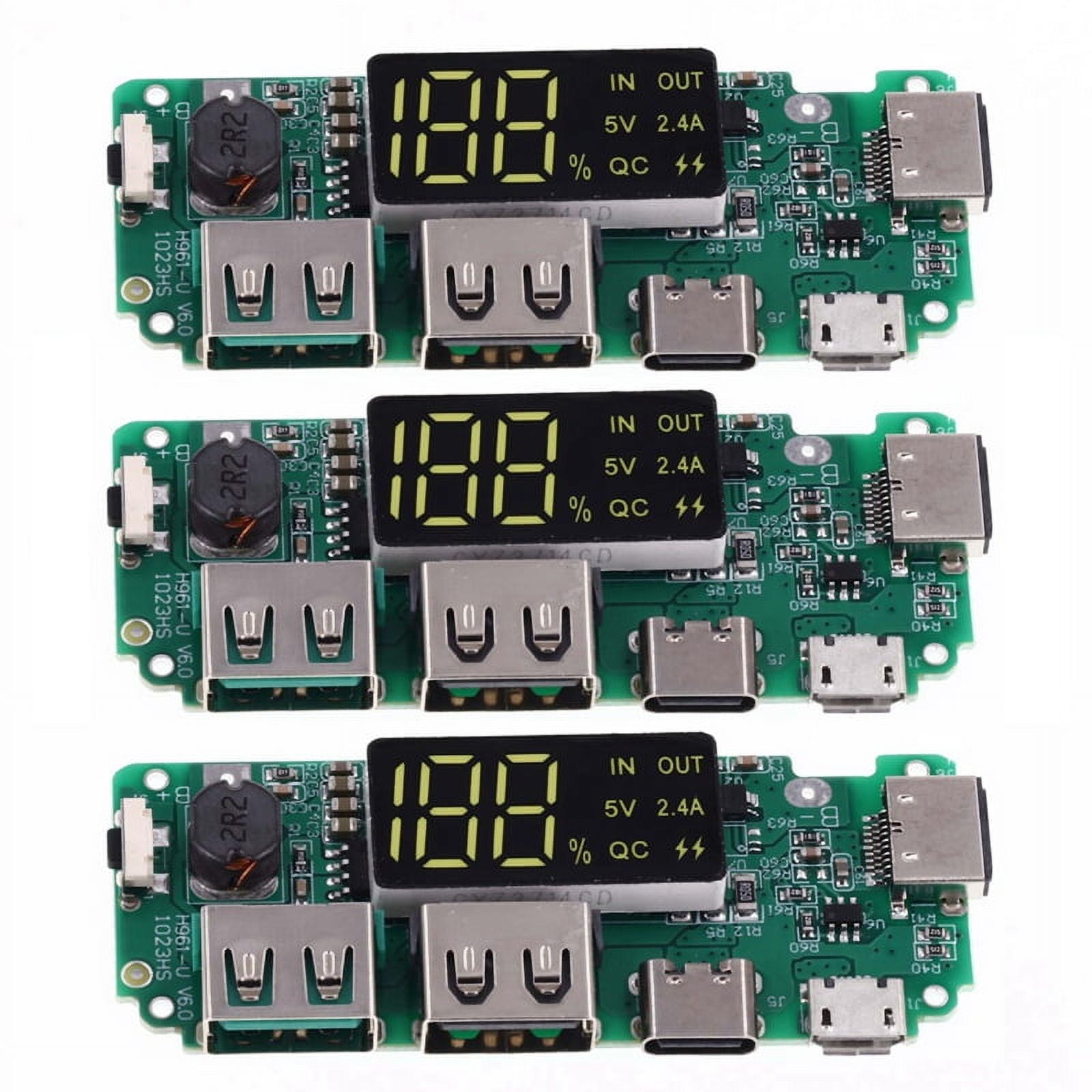 3Pcs Lithium Battery Charger Board LED Dual USB 5V 2.4A Type-C USB ...